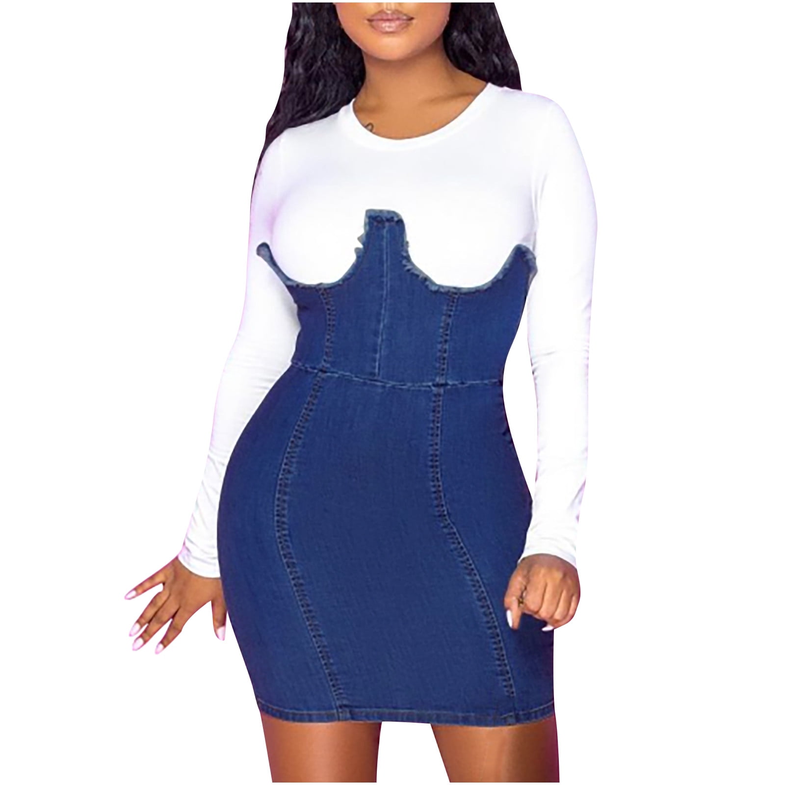 Fesfesfes Long Sleeve Dresses for Women Casual High Elastic Bodycon ...