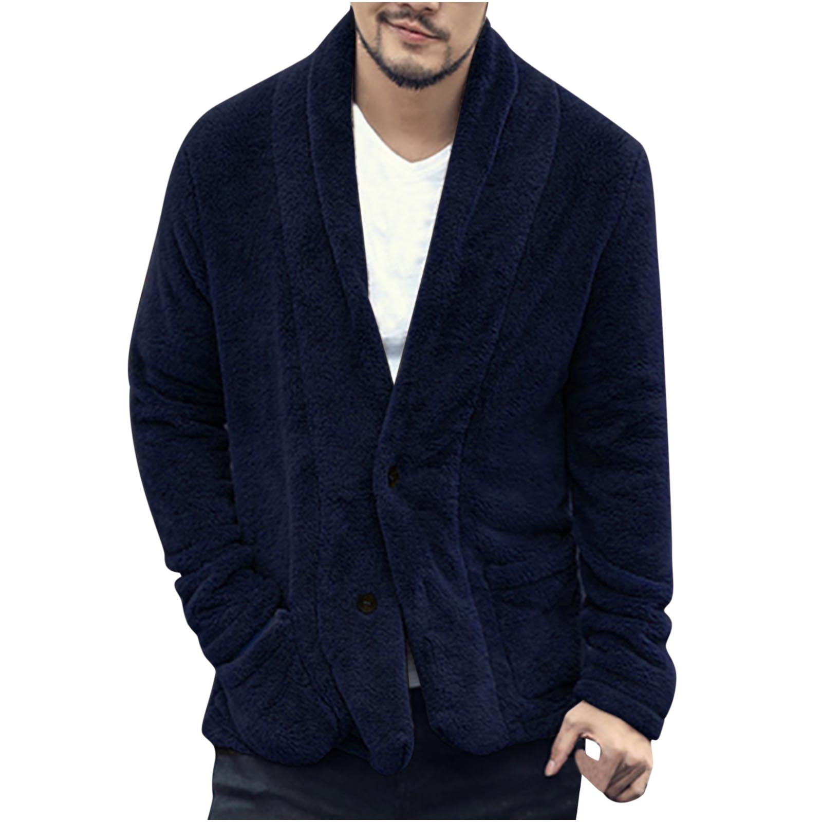 Fesfesfes Men's Open Front Flannel Cardigan Winter Warm Fleece Jacket ...