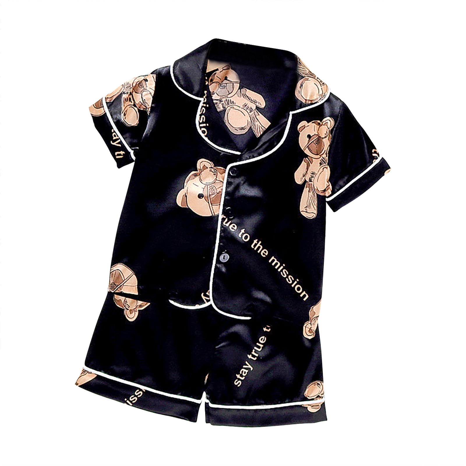 Fesfesfes Pajamas Sets Print Cute Short Sleeve Turndown Collar Neck ...