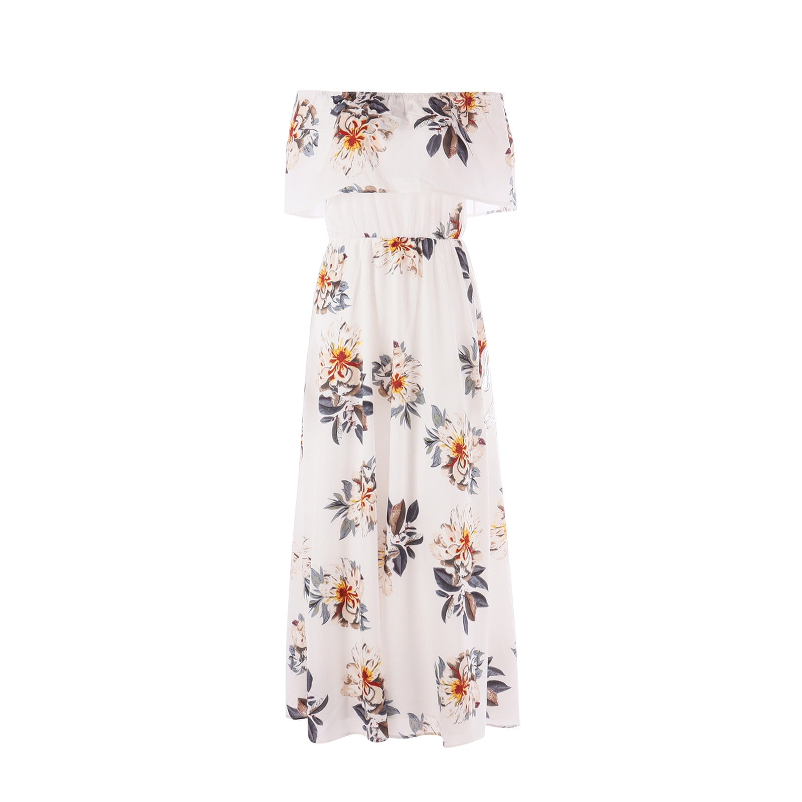 Fesfesfes Parent-child Spring Beach Dress Flowers Leaf Print Long Dress ...