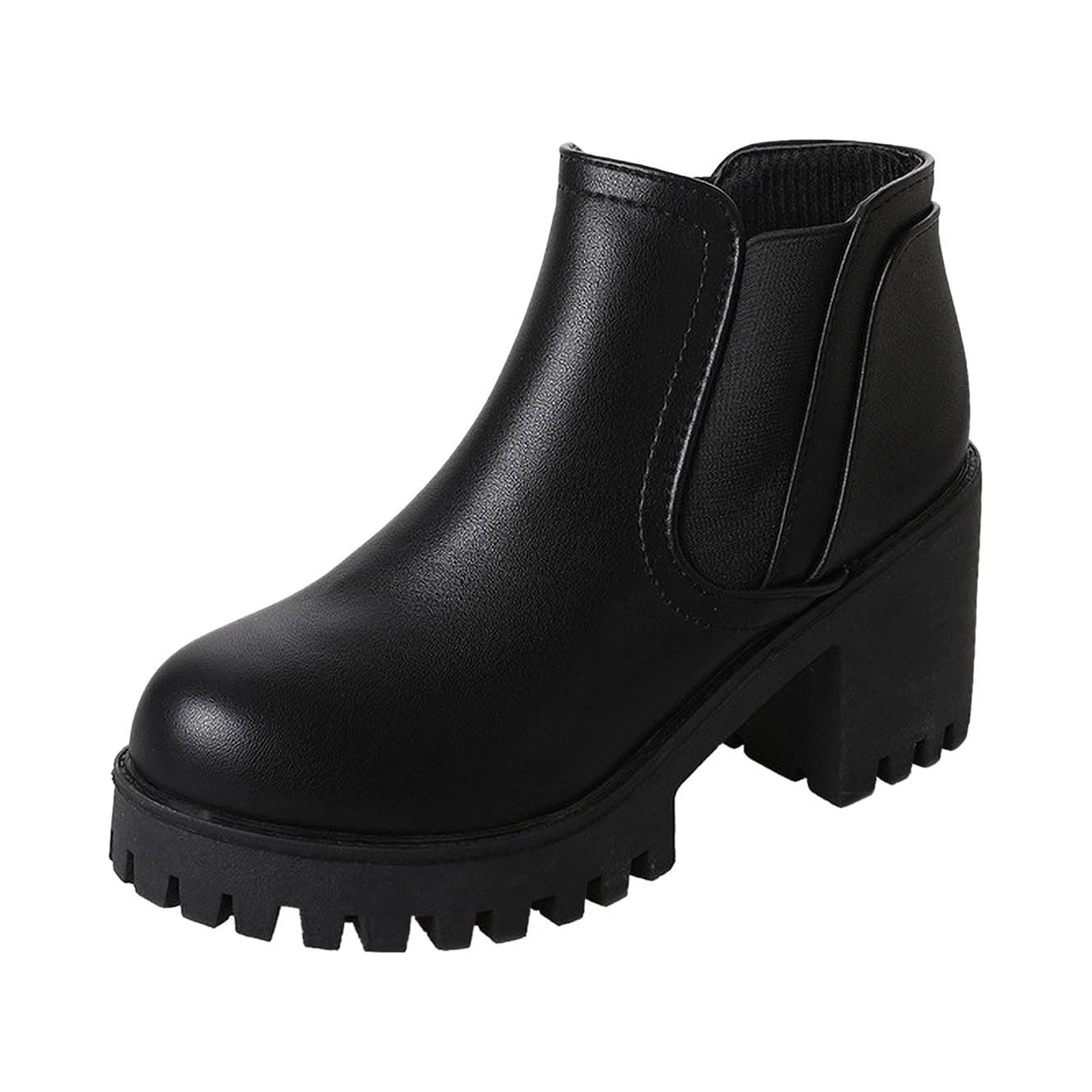 Fesfesfes Platform Boots for Young Ladies Women's Low Barrel Round Head ...