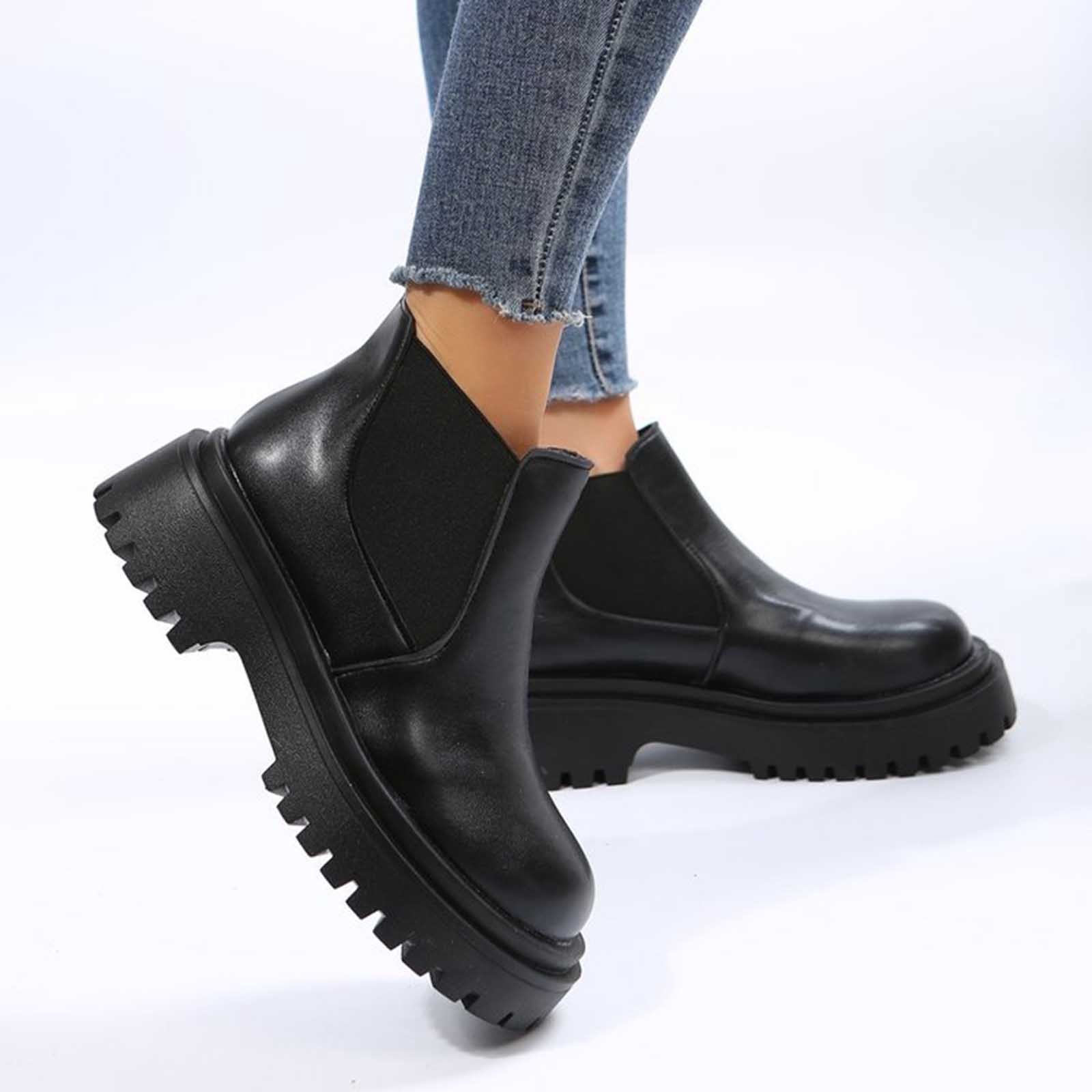 Fesfesfes Platform Boots for Young Ladies Women's Plus-size Solid Boots ...