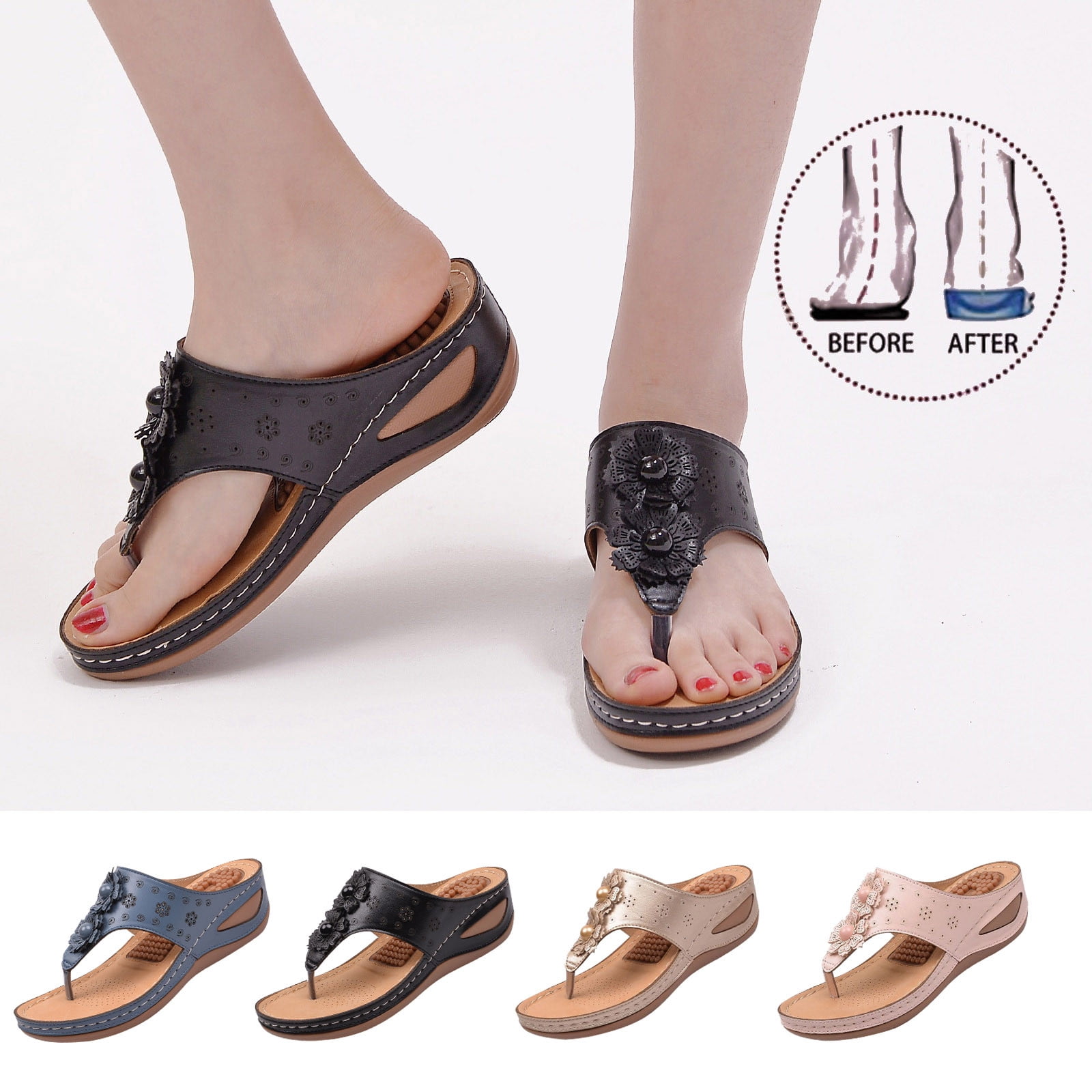 Fesfesfes Platform Flip Flops Sandals for Women Solid Color Clip Toe ...