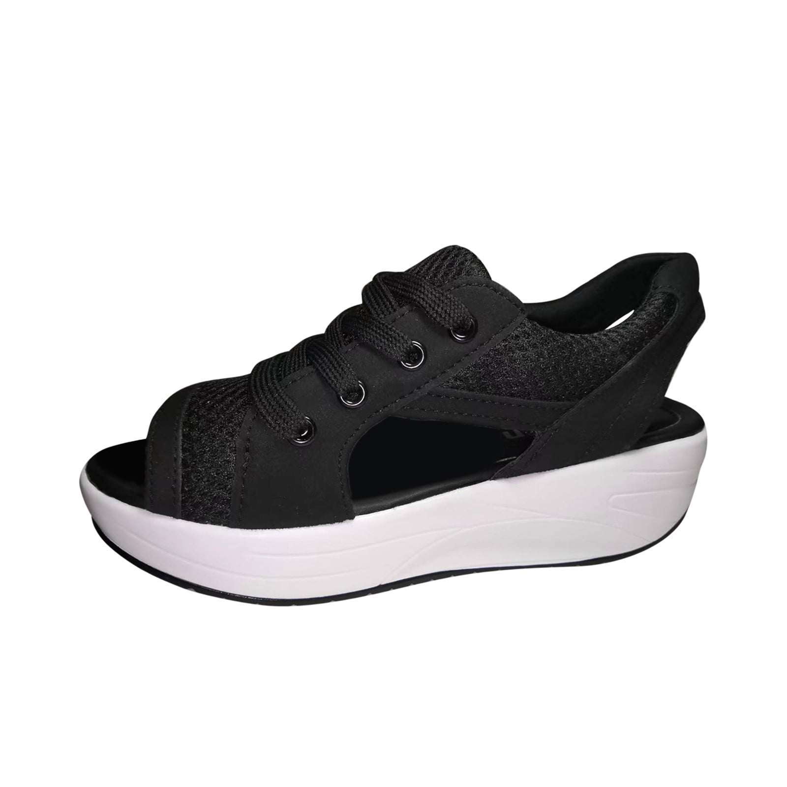 Fesfesfes Platform Shoes Women Lace Up Sandals Thick Sole Sandals Slope ...