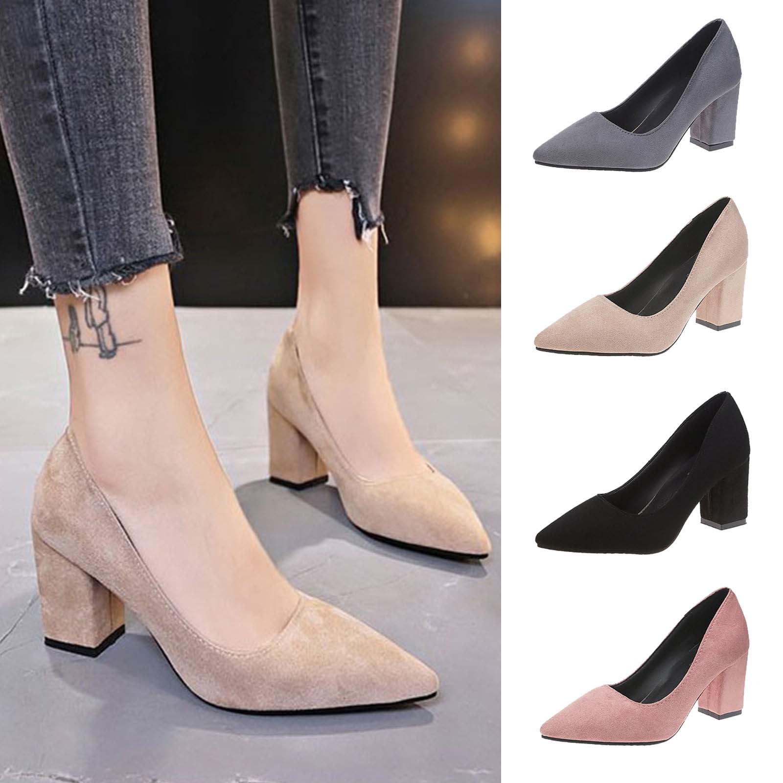 Fesfesfes Plus Size Heels Womens Pointed Toe Chunky Heels High Heels ...