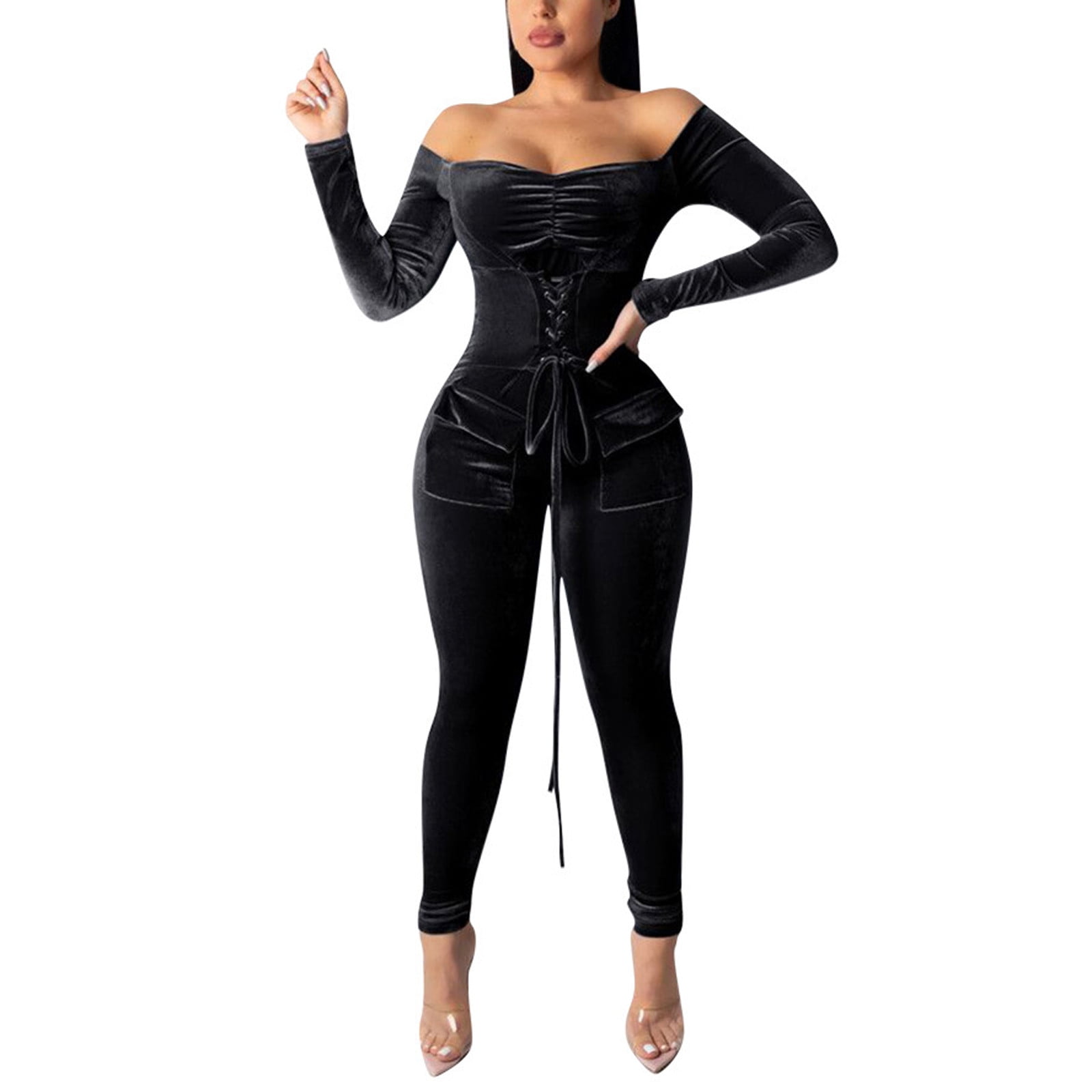 Fesfesfes Sexy Women Off Shoulder Bandage Jumpsuit Summer Solid Color ...