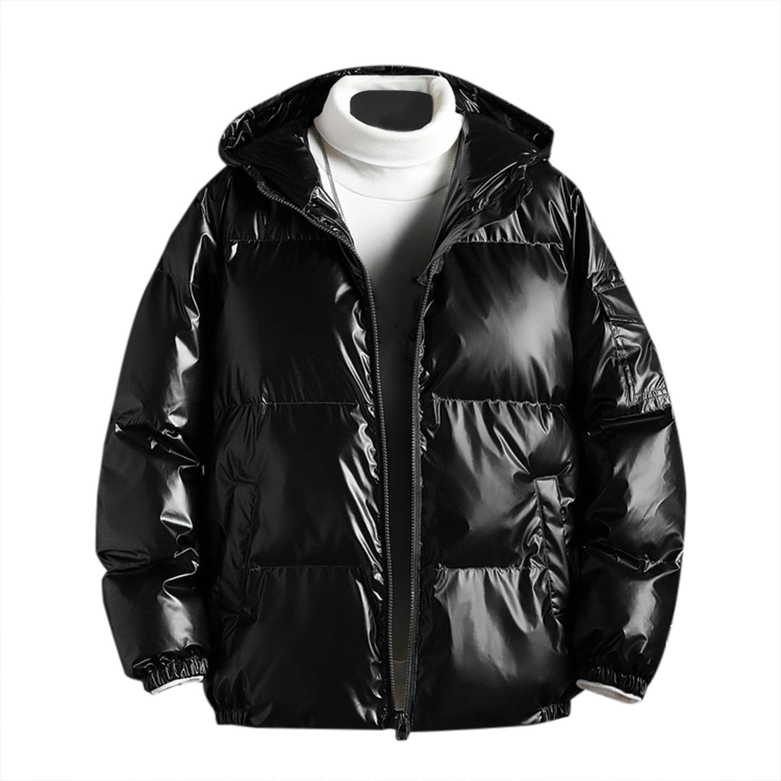 Fesfesfes Shiny Puffer Jacket for Men Causal Hooded Coat Reflective ...