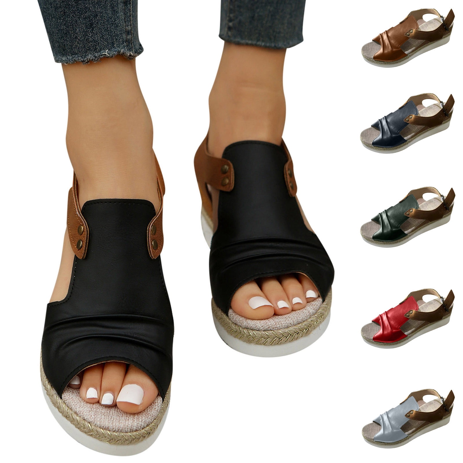 Fesfesfes Shoes Women Peep-toe Pump Women's Summer Color Wedge Casual ...