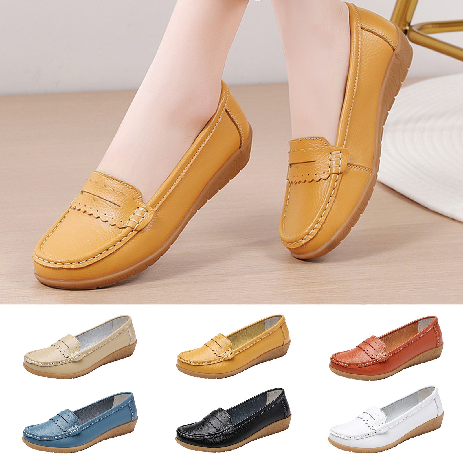 Fesfesfes Shoes Women Round Toe Shallow Mouth Peas Shoes Comfortable ...