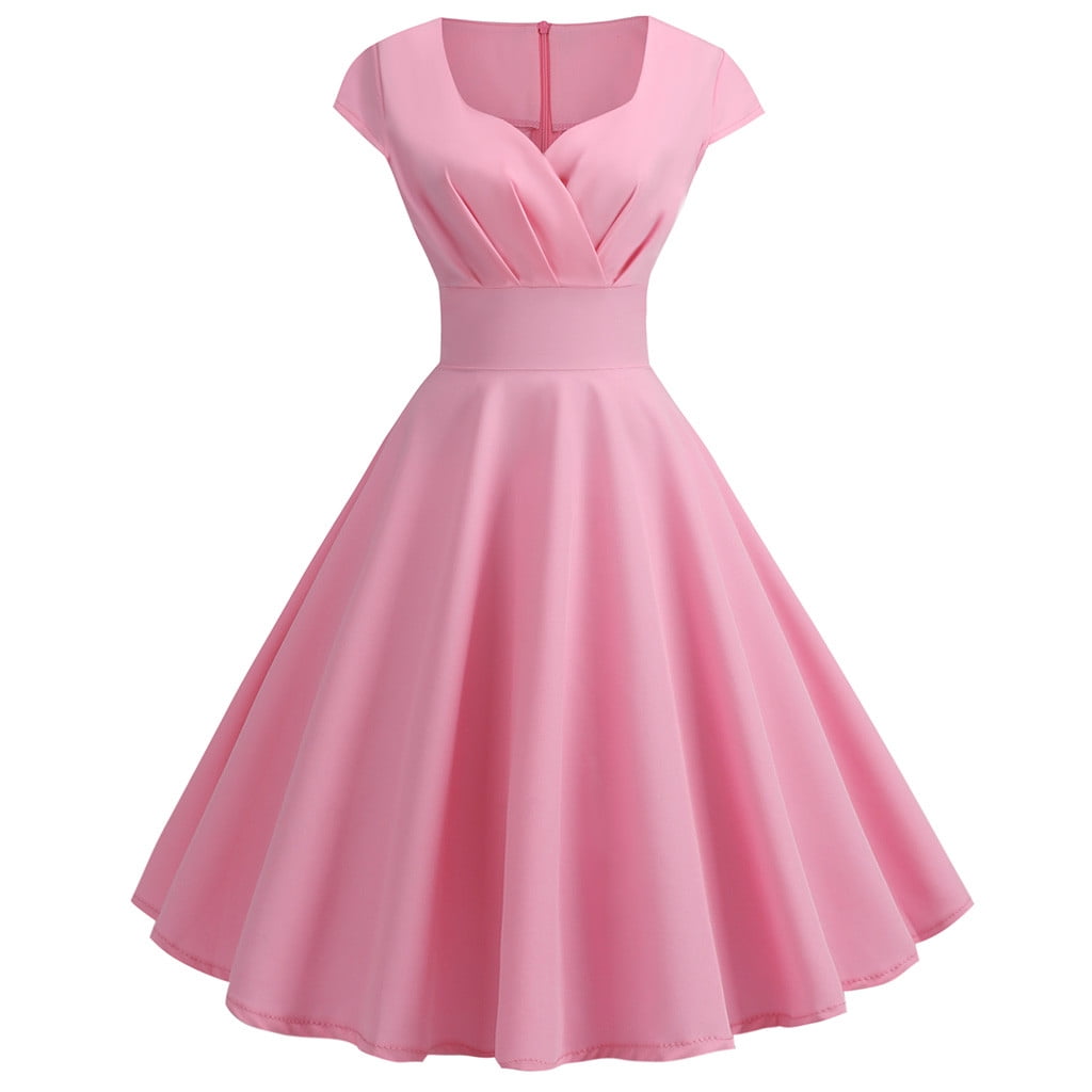 Fesfesfes Spring Dresses for Graduation Girls Zipper V-Neck Solid Color ...
