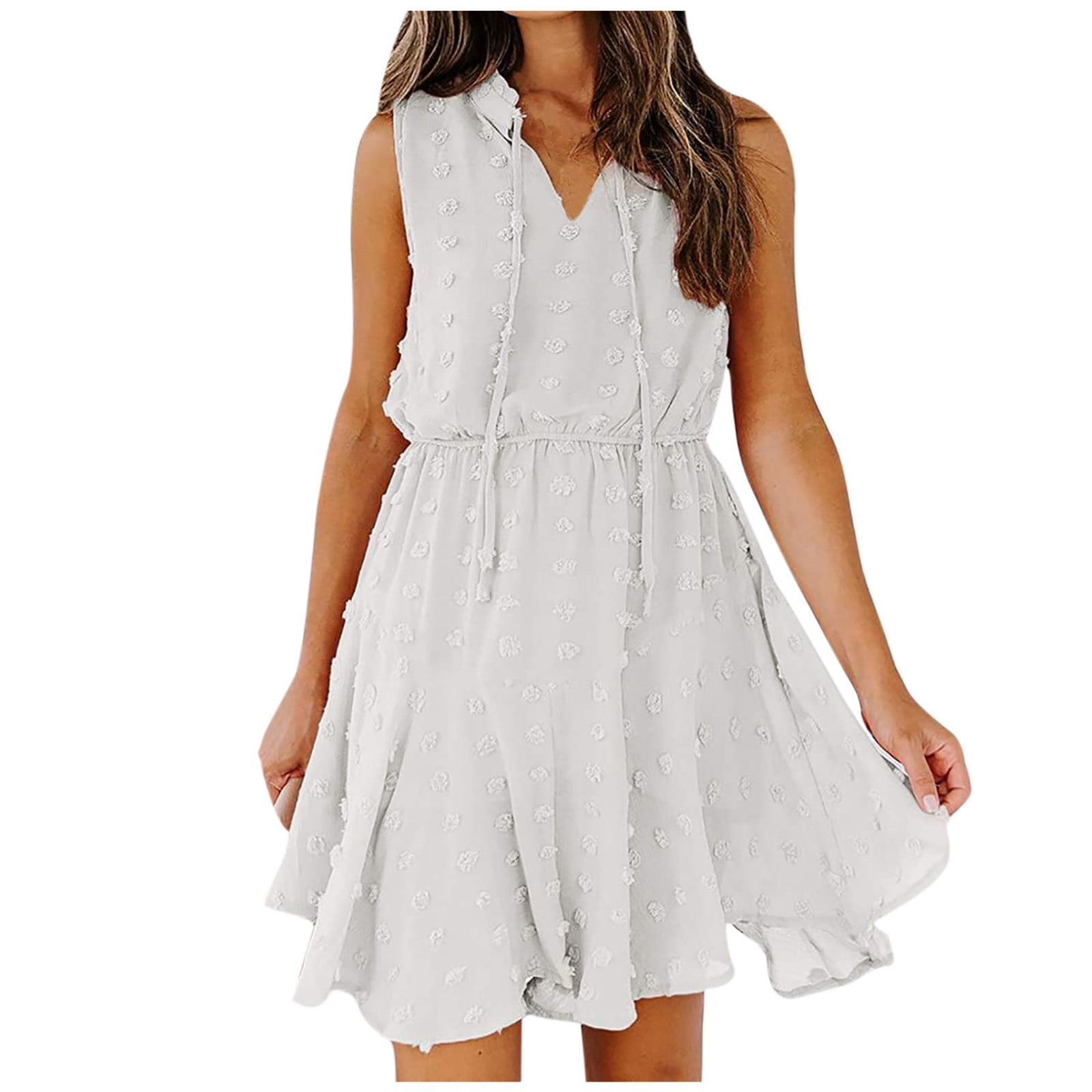 Fesfesfes Spring Dresses for Women Chiffon Pom Pom V-Neck Drawstring ...