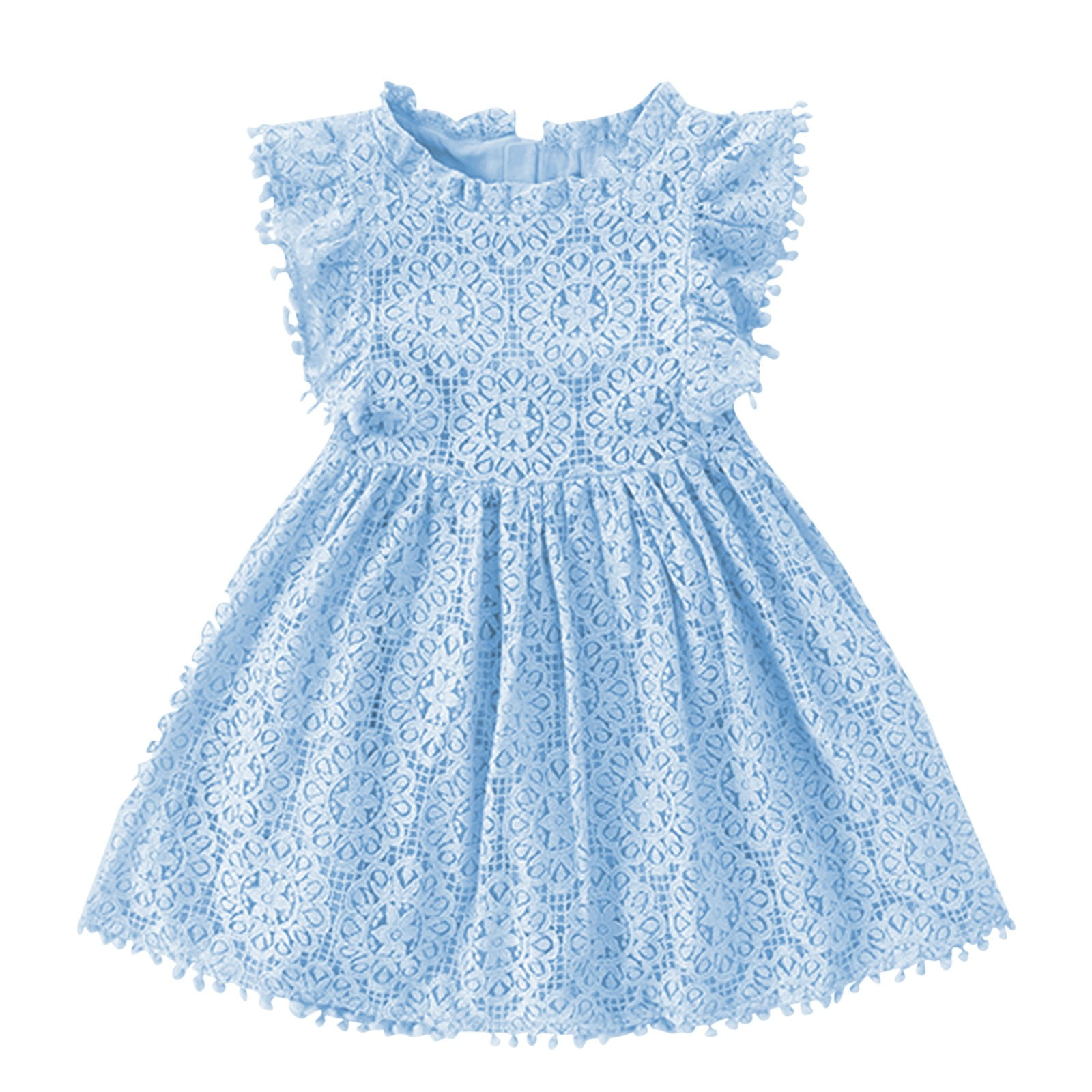 Fesfesfes Summer Dress for Girls Floral Print Flying Sleeves Pleated ...