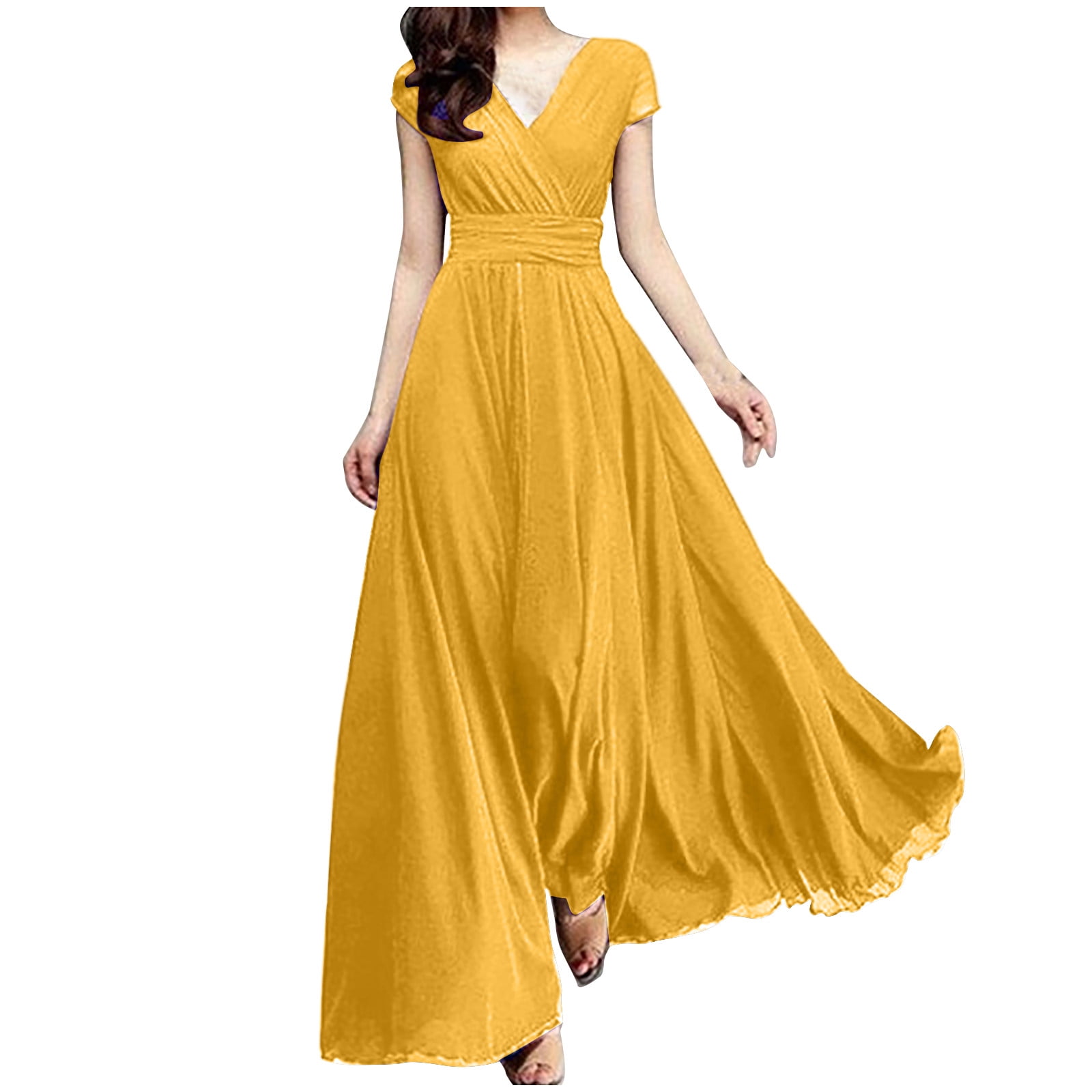 Fesfesfes Summer Dresses, V-Neck Chiffon Maxi, Solid Color Evening ...