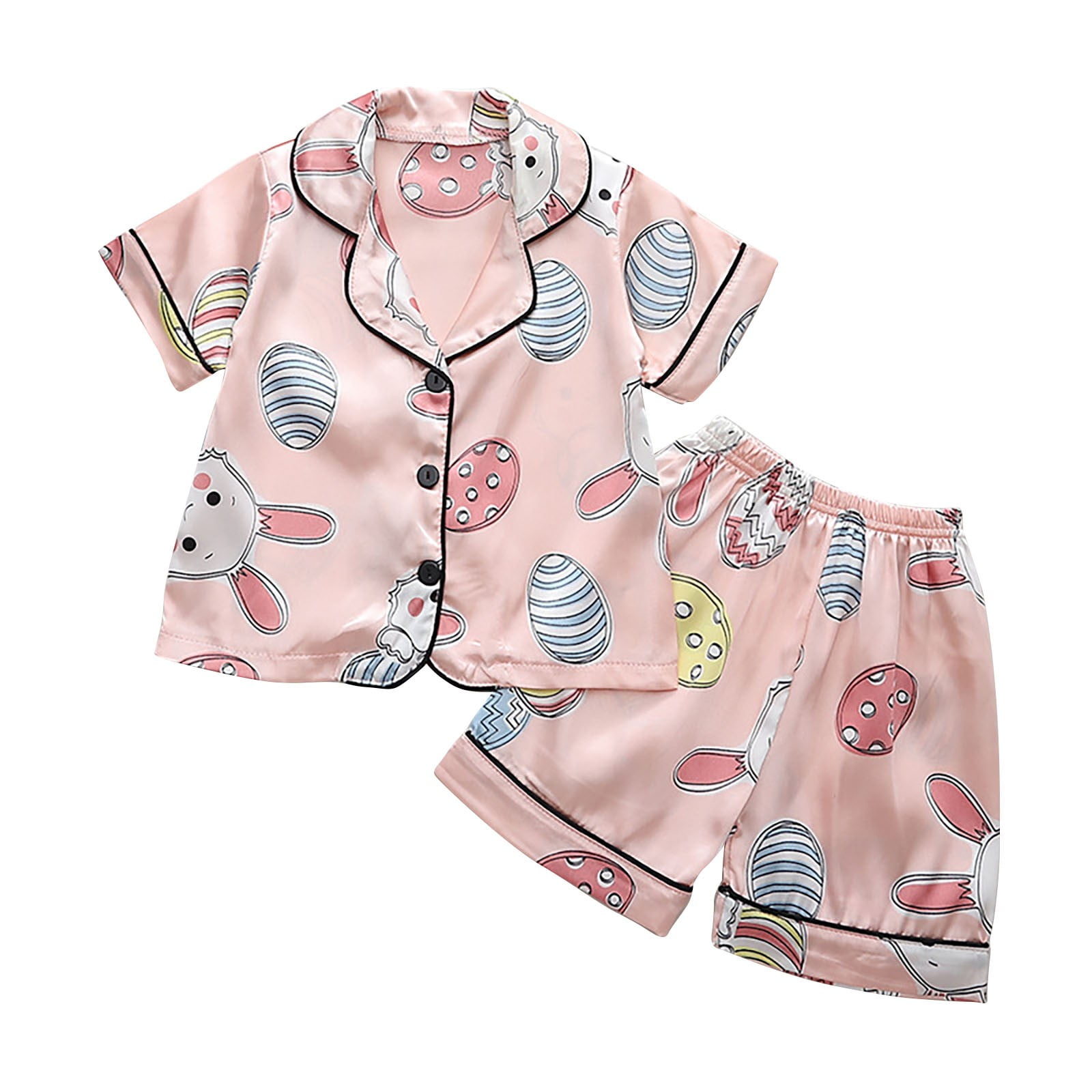 Fesfesfes Toddler Girls Pajamas Sets Print Turndown Collar Neck Tops ...
