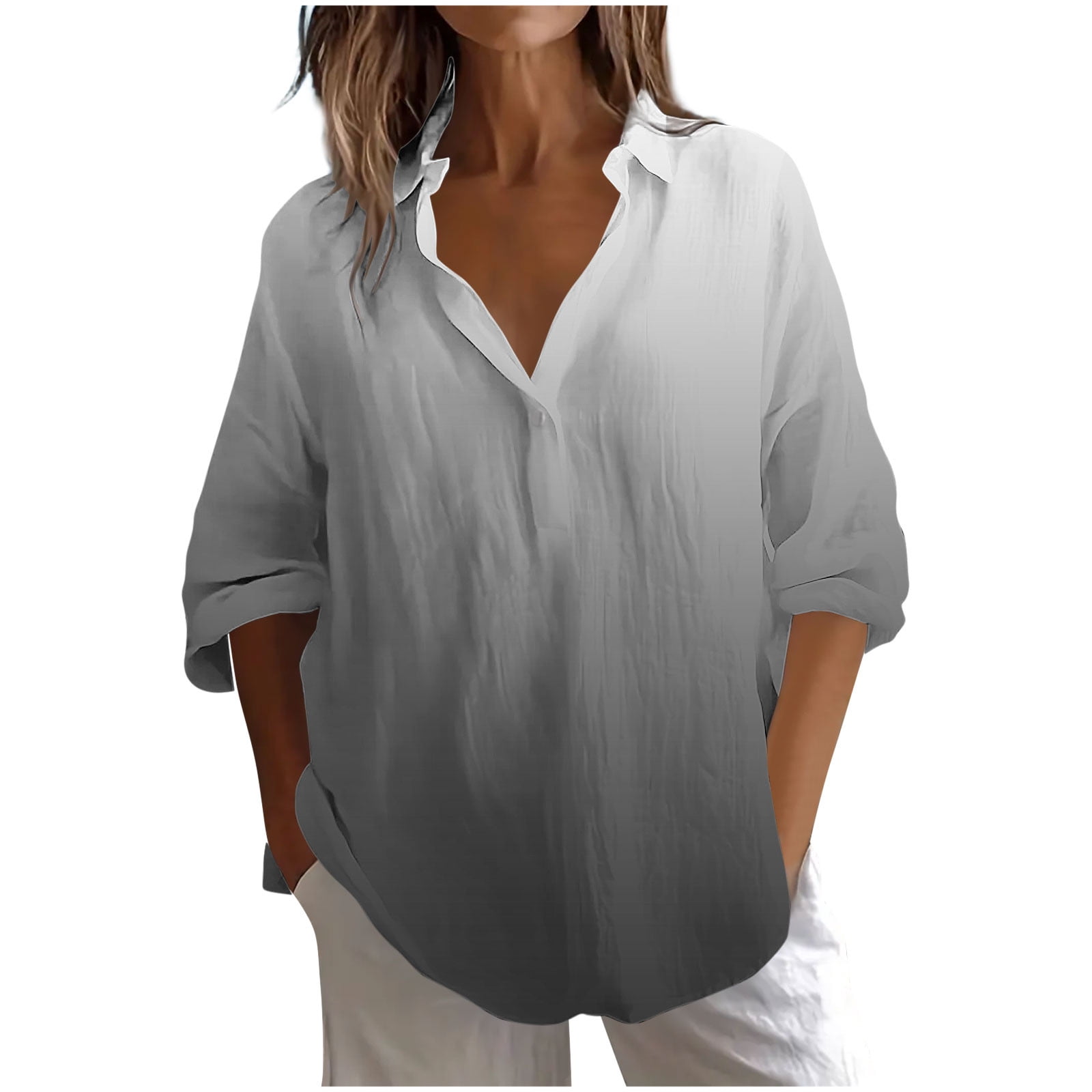 Fesfesfes Trendy Women's V-Neck T-Shirts Solid Styles Three Quarter ...