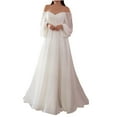Fesfesfes Wedding Dress for Women Semi Sheer Chiffon Dress Off Shoulder ...