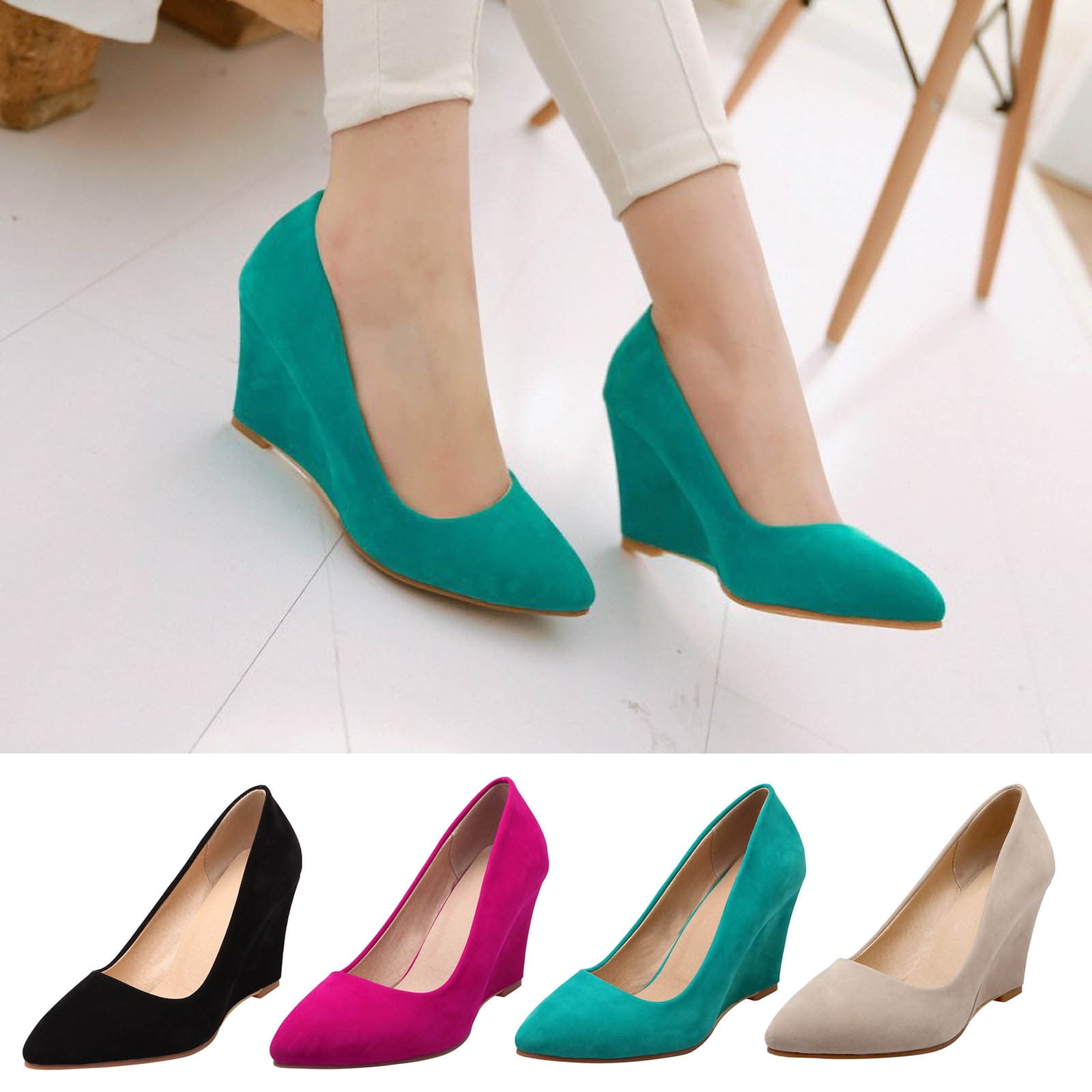 Fesfesfes Wedges For Women Oversized Fashion Sloping High Heels Shallow ...