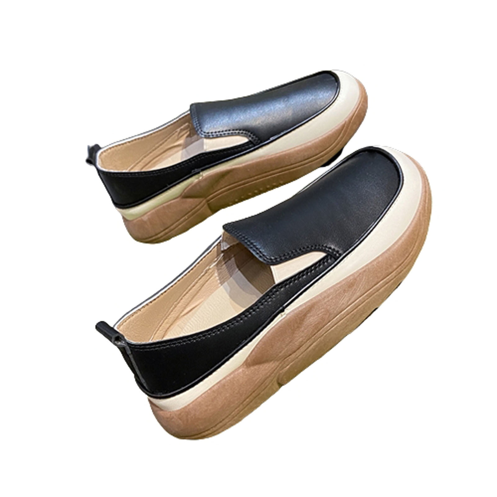 Fesfesfes Woman Shoes Almond Toe Spring And Round Retro Small Thick ...