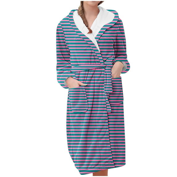Fesfesfes Women Flannel Hooded Pajama Set Long Sleeve Printed ...