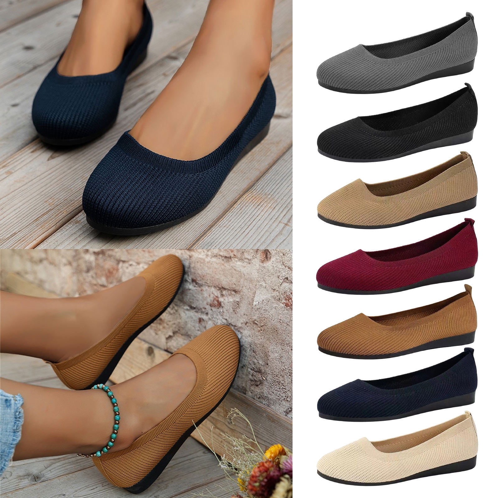 Fesfesfes Women Flats Shoes Round Toe Multicolor Round-Toe Flats Shoes ...