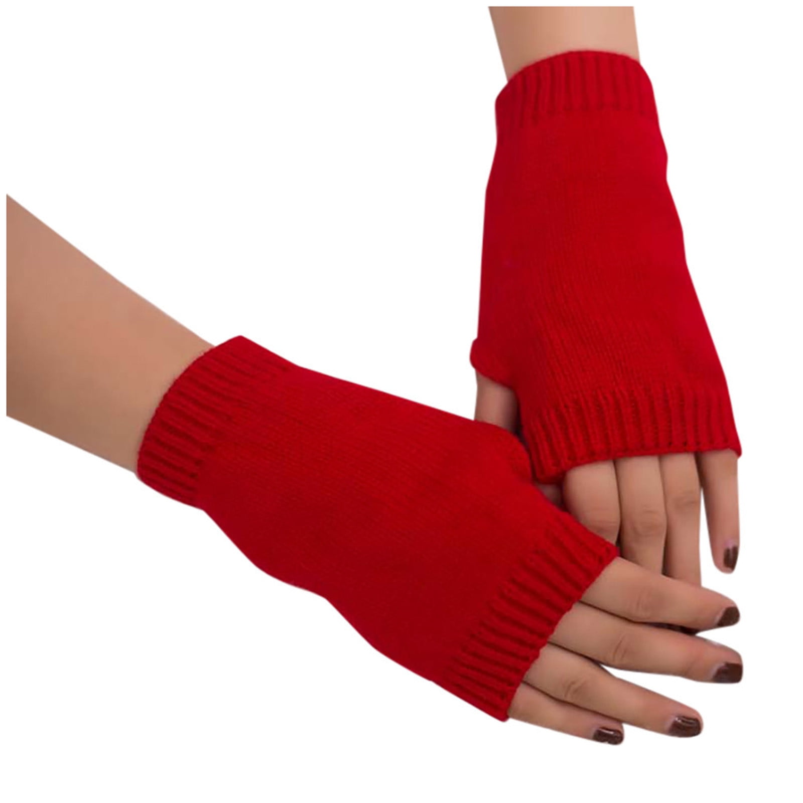 Fesfesfes Women Girl Knitted Arm Fingerless Gloves Keep Open Finger ...