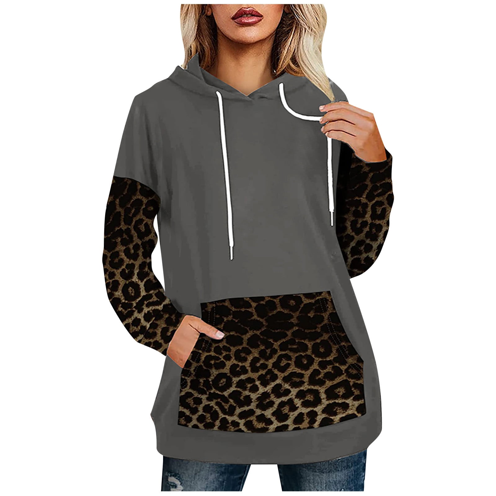 Fesfesfes Women Hooded Tops Winter Sun Printing Sweatshirt Pullover ...