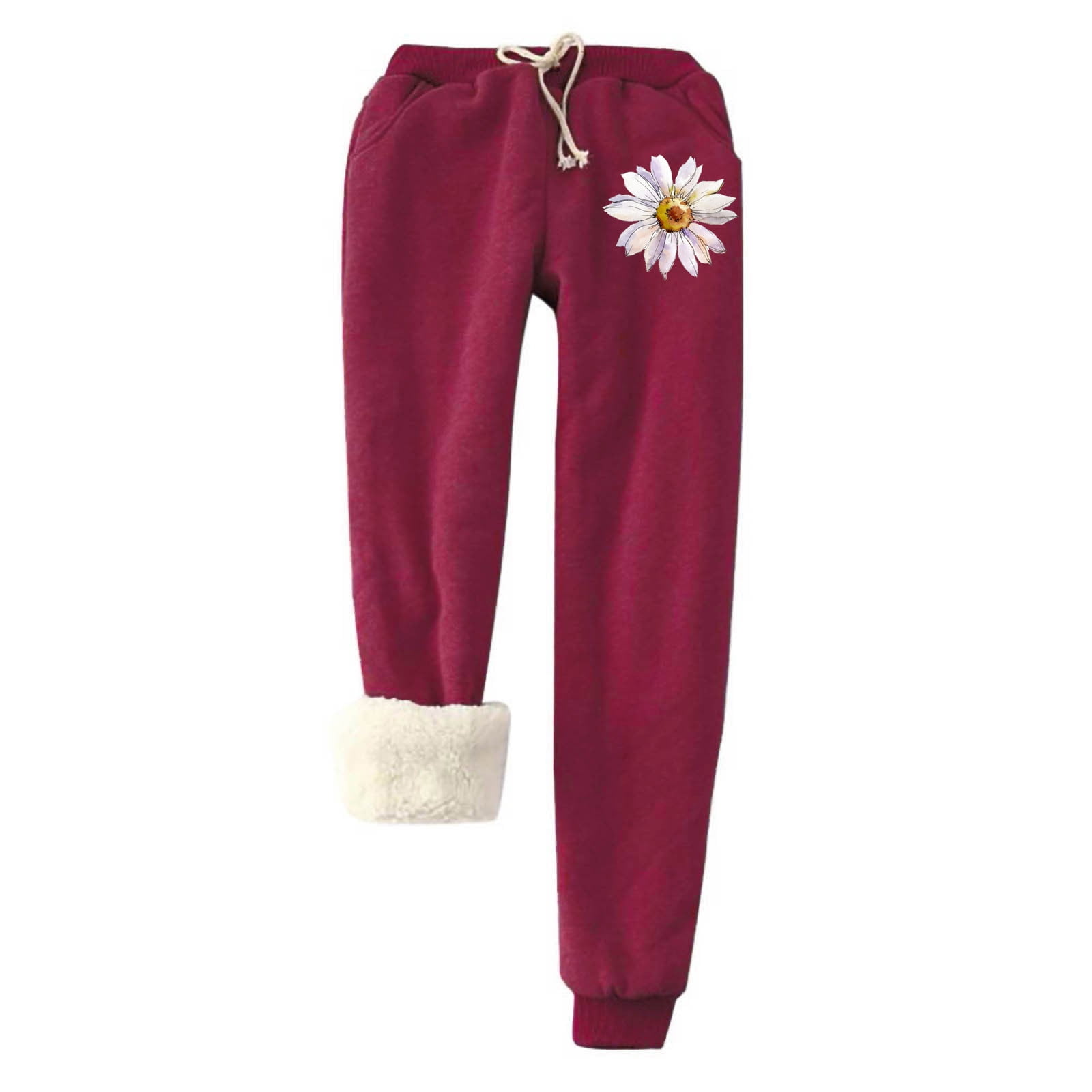 Fesfesfes Women Pant Fleece Lined Pant Ladies High Waist Keep Warm Long ...