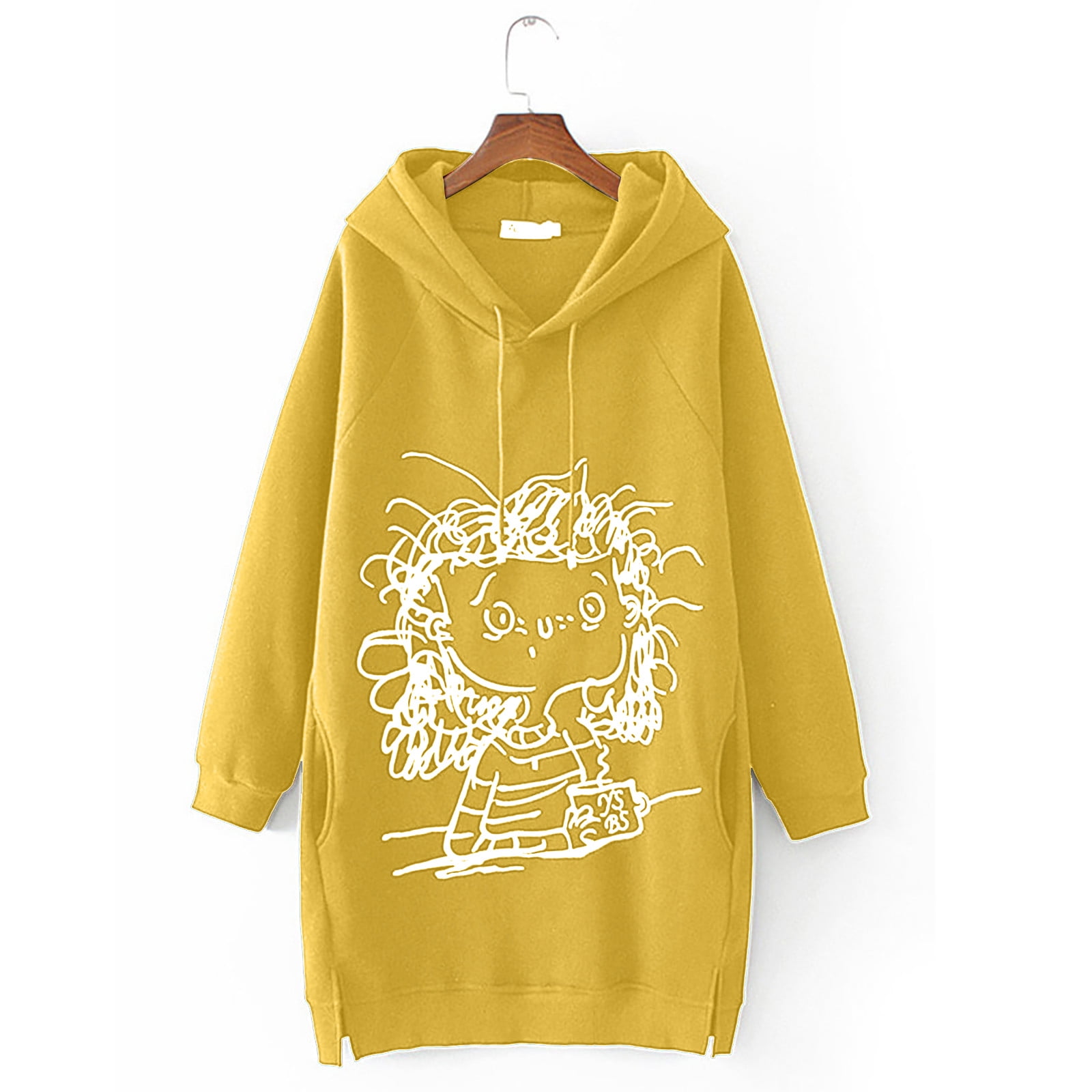 Fesfesfes Women Plus Size Loose Hooded Tops Cartoon Girl Print Long ...