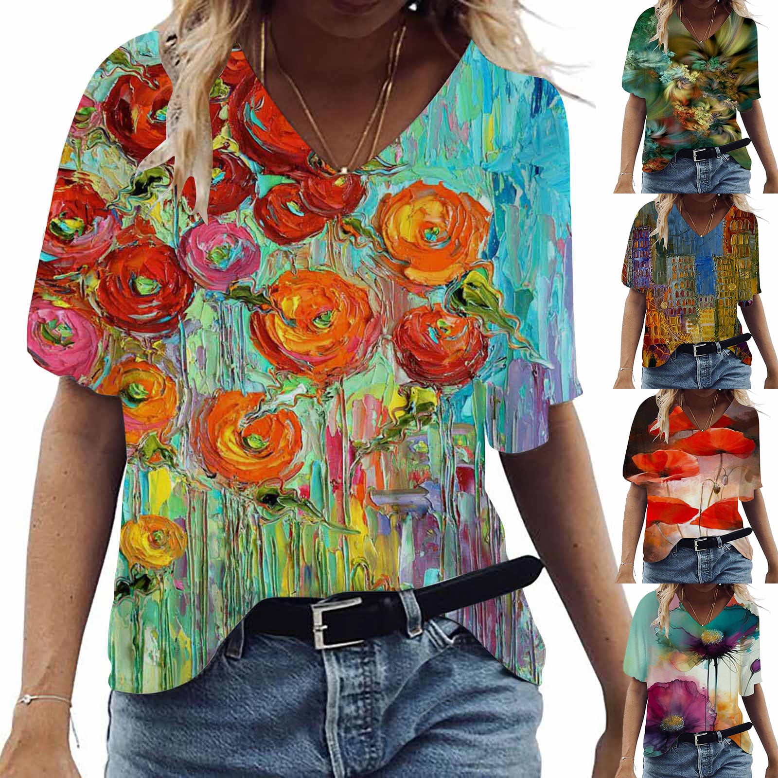 Fesfesfes Women Plus Size Tops Women's Fashion Casual Plus Size Scenic ...