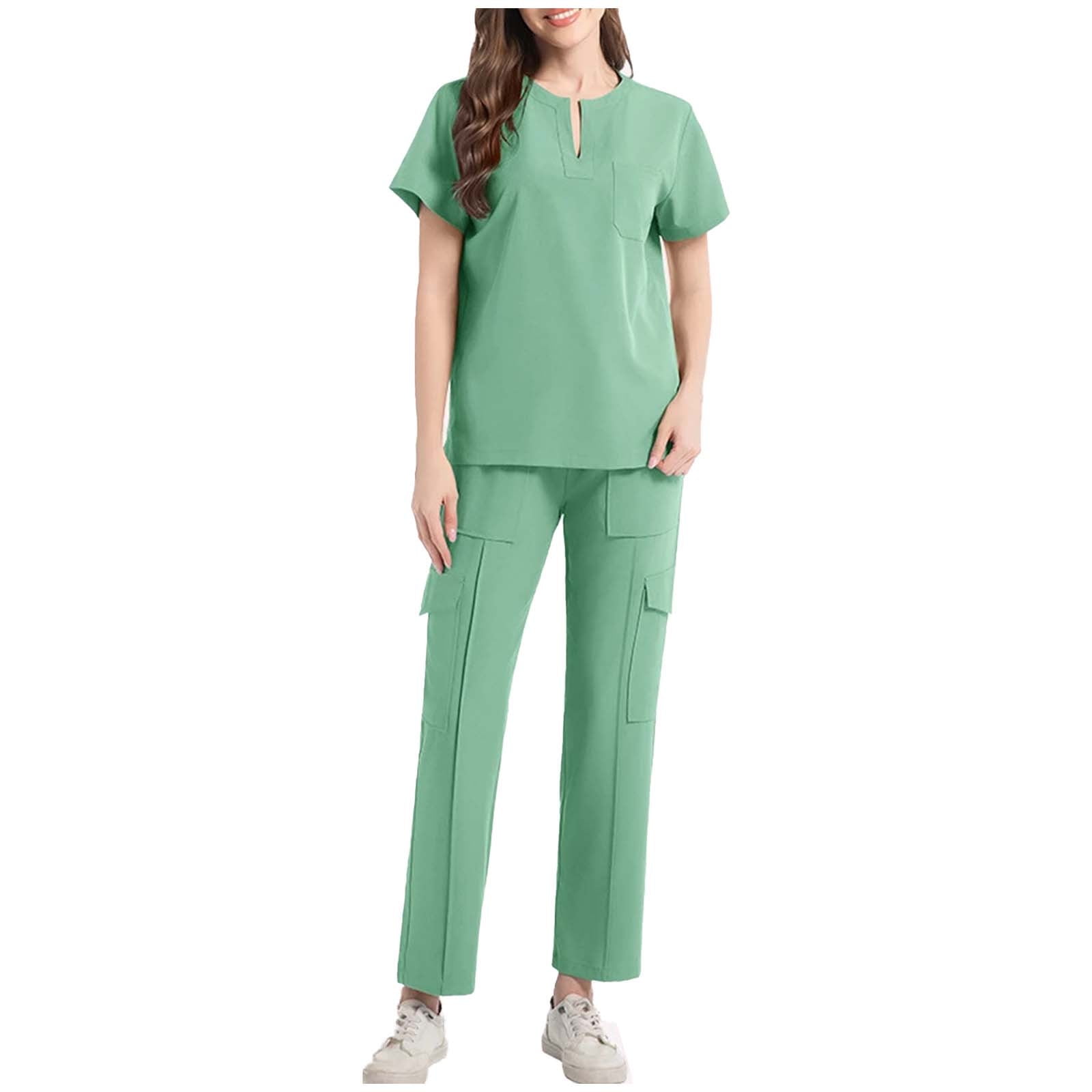 Fesfesfes Women Solid Color Nursing Uniform Set Loose Drawstring Pants ...