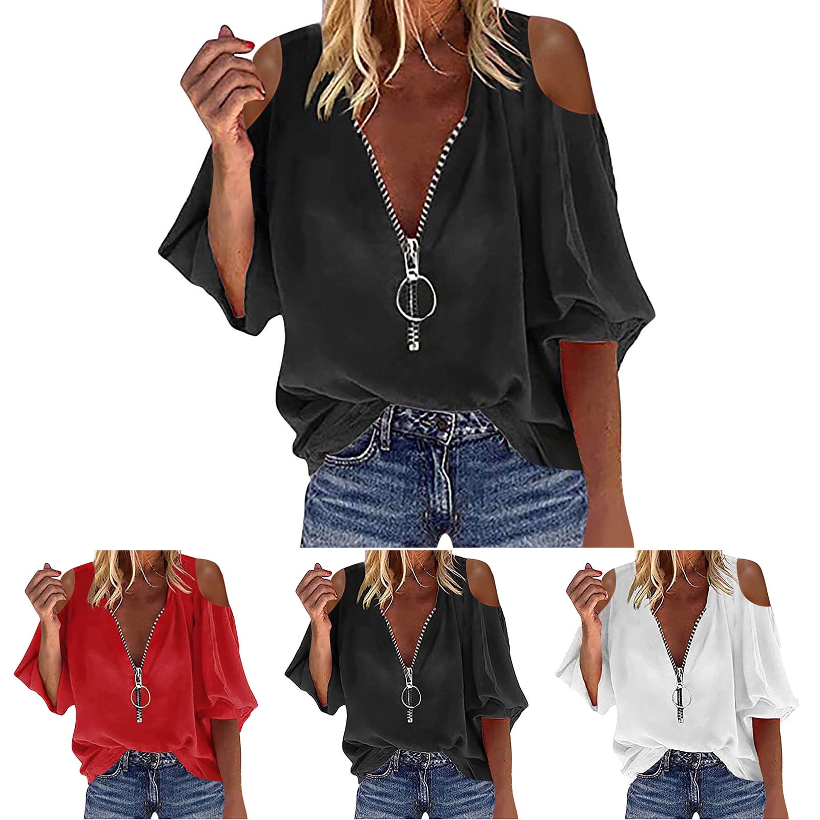 Fesfesfes Women Spring Tops Women's Spring And V-Neck Solid Color ...