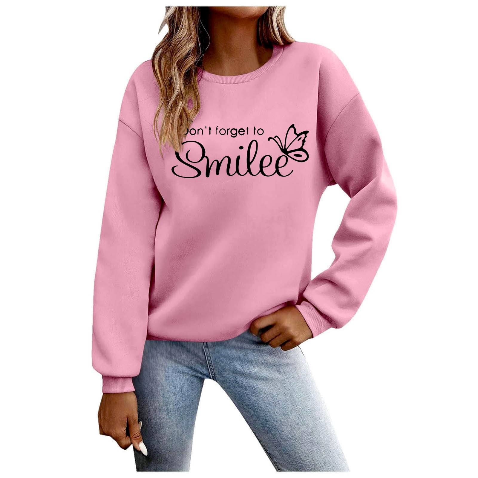 Fesfesfes Women's Fashion Tops Fall Winter Printing Long Sleeve Ribbed ...