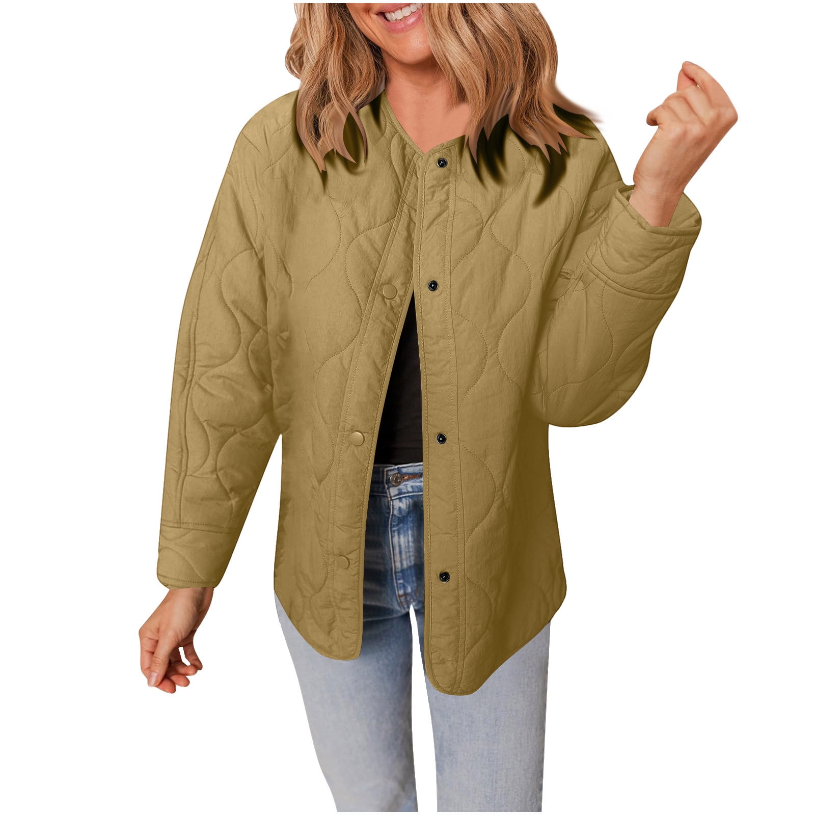 Fesfesfes Women's Puffer Coat High Stand Collar Elastic Cuffed Sleeves ...