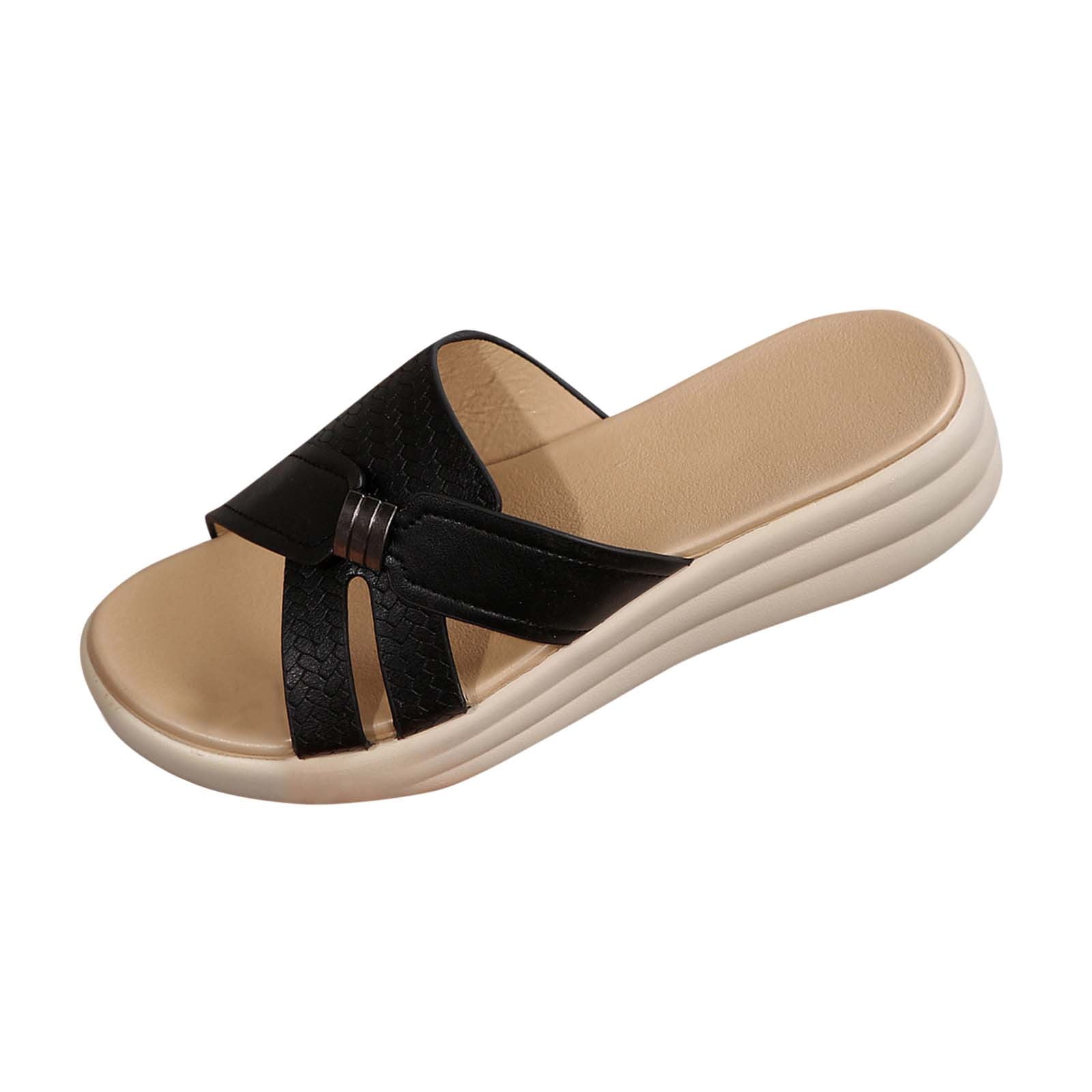 Fesfesfes Women's Round Head Soft Soled Slippers Summer Casual Beach ...