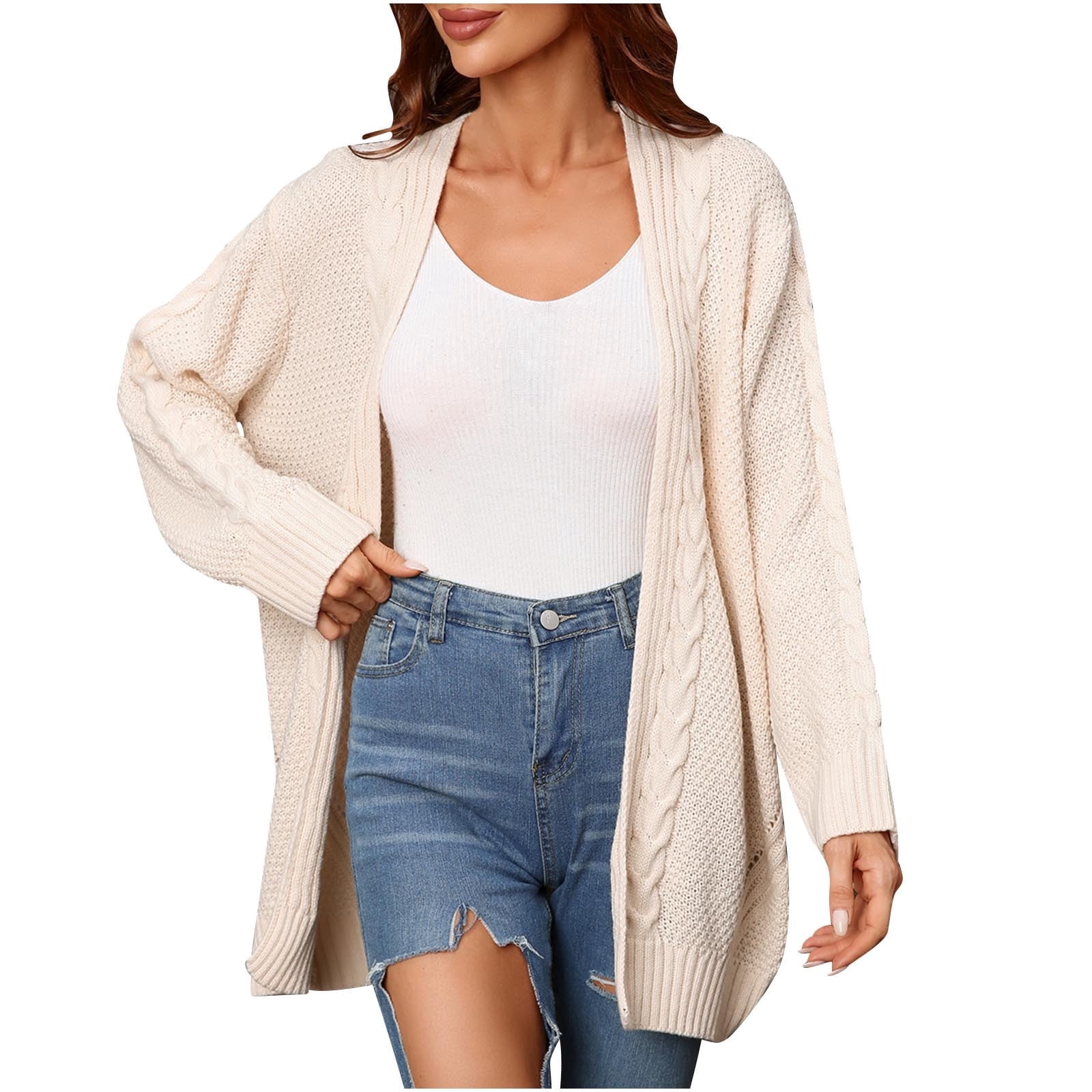 Fesfesfes Women's Trendy Cardigan Collarless Long Sleeves with Tapered ...