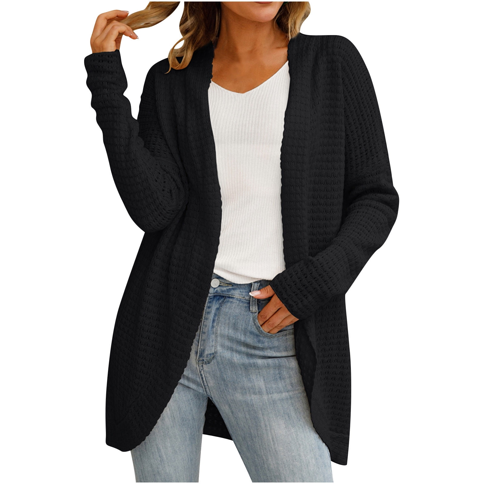 Fesfesfes Women's Trendy Cardigan Collarless Long Sleeves with Tapered ...