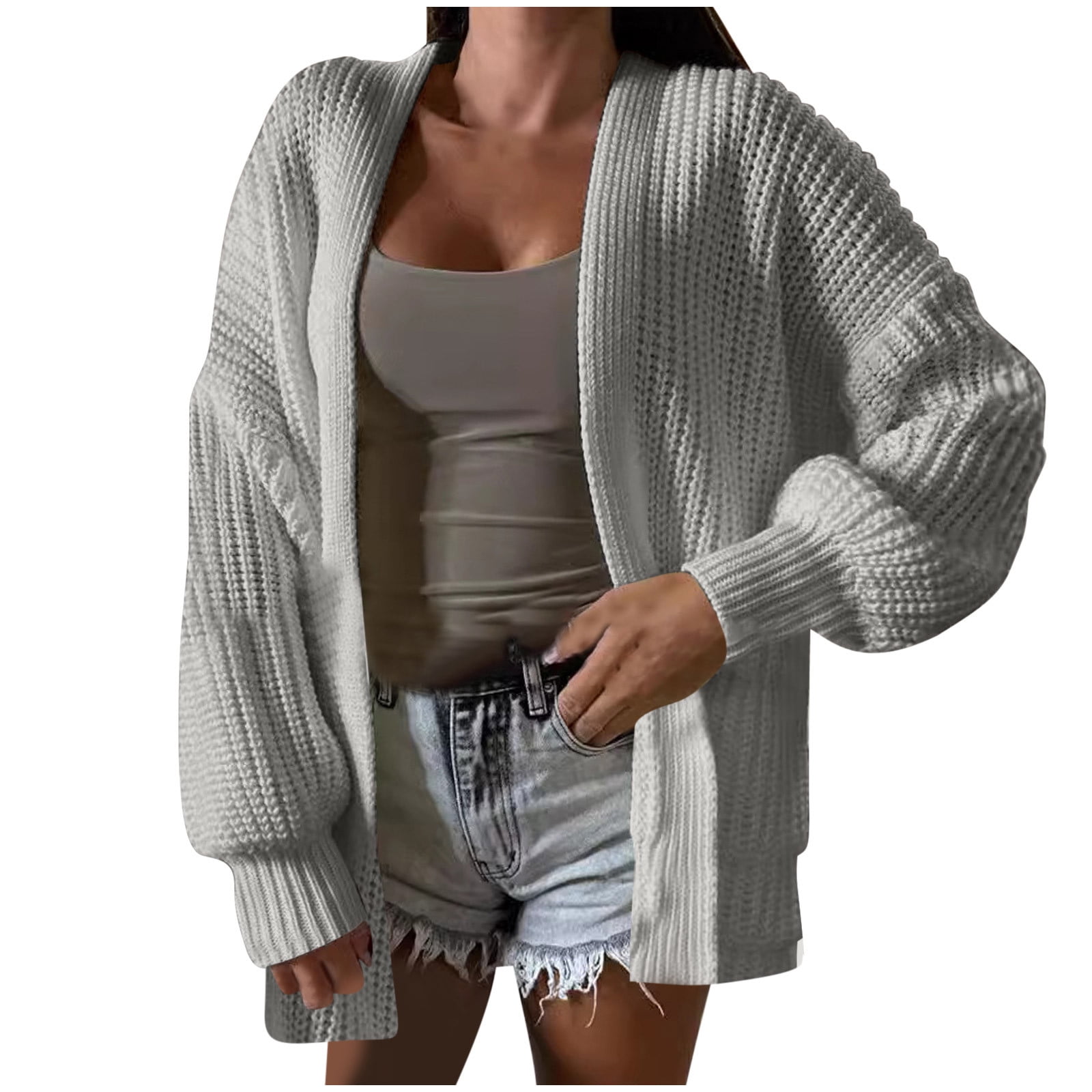 Fesfesfes Women's Trendy Cardigan Collarless Long Sleeves with Tapered ...