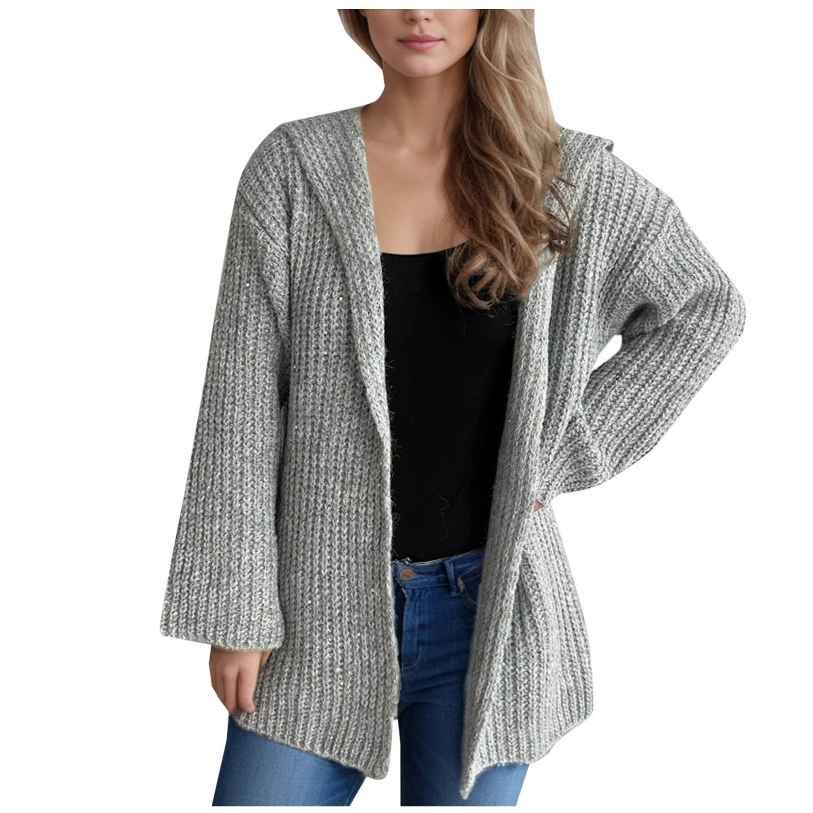 Fesfesfes Women's Trendy Cardigan Collarless Long Sleeves with Tapered ...