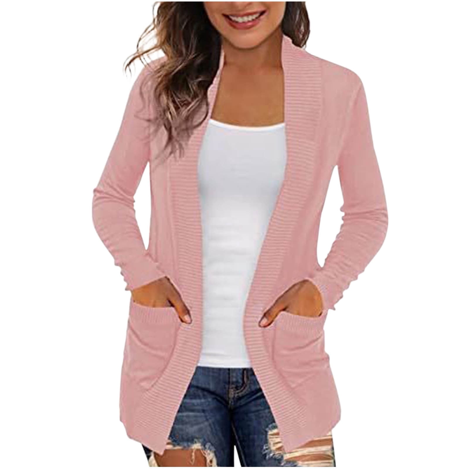 Fesfesfes Women's Trendy Cardigan Collarless Long Sleeves with Tapered ...