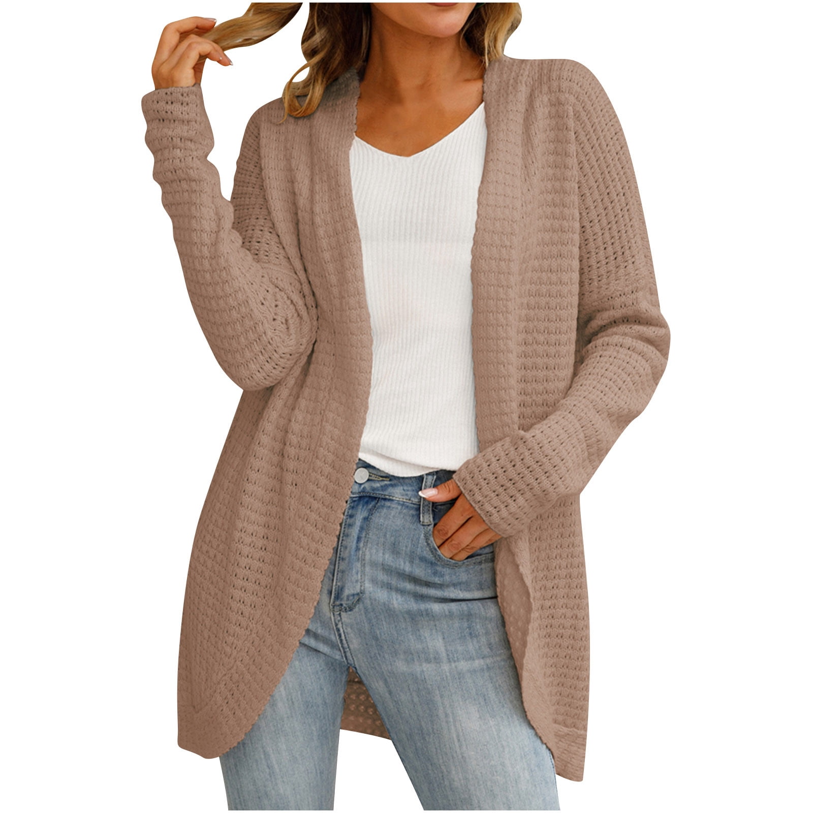 Fesfesfes Women's Trendy Cardigan Collarless Long Sleeves with Tapered ...