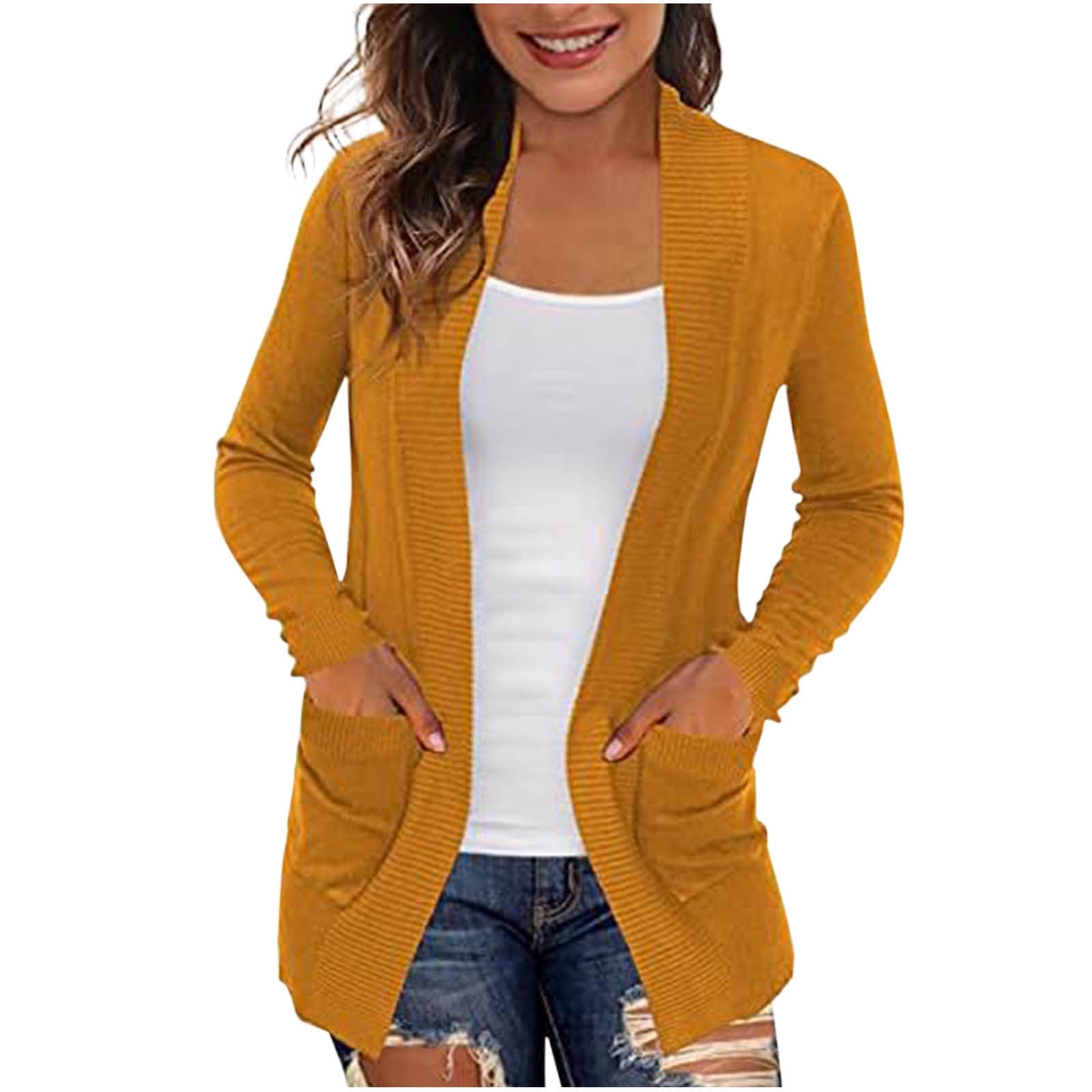 Fesfesfes Women's Trendy Cardigan Collarless Long Sleeves with Tapered ...