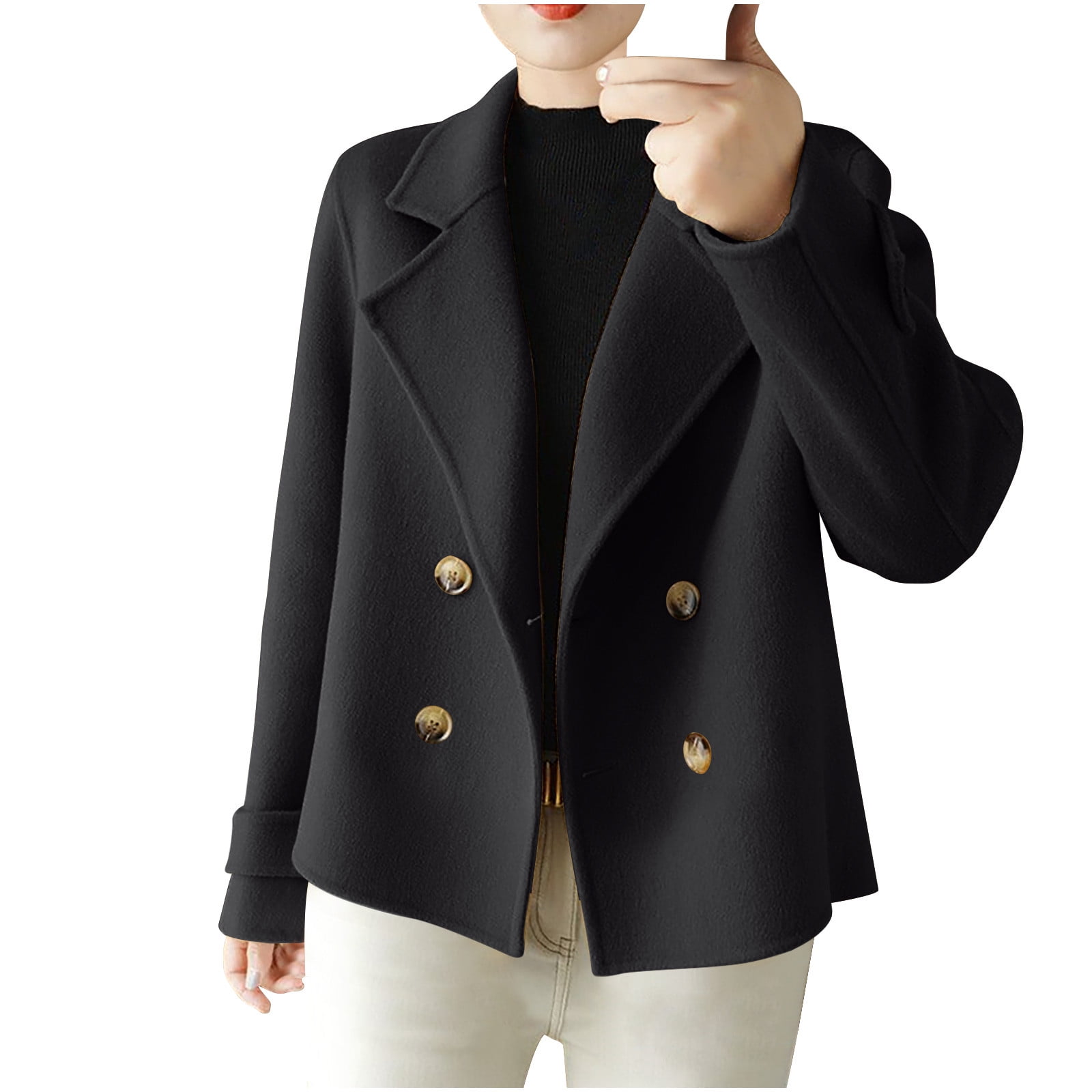 Fesfesfes Women's Winter Casual Coats Short Loose Styles Suit Collar ...