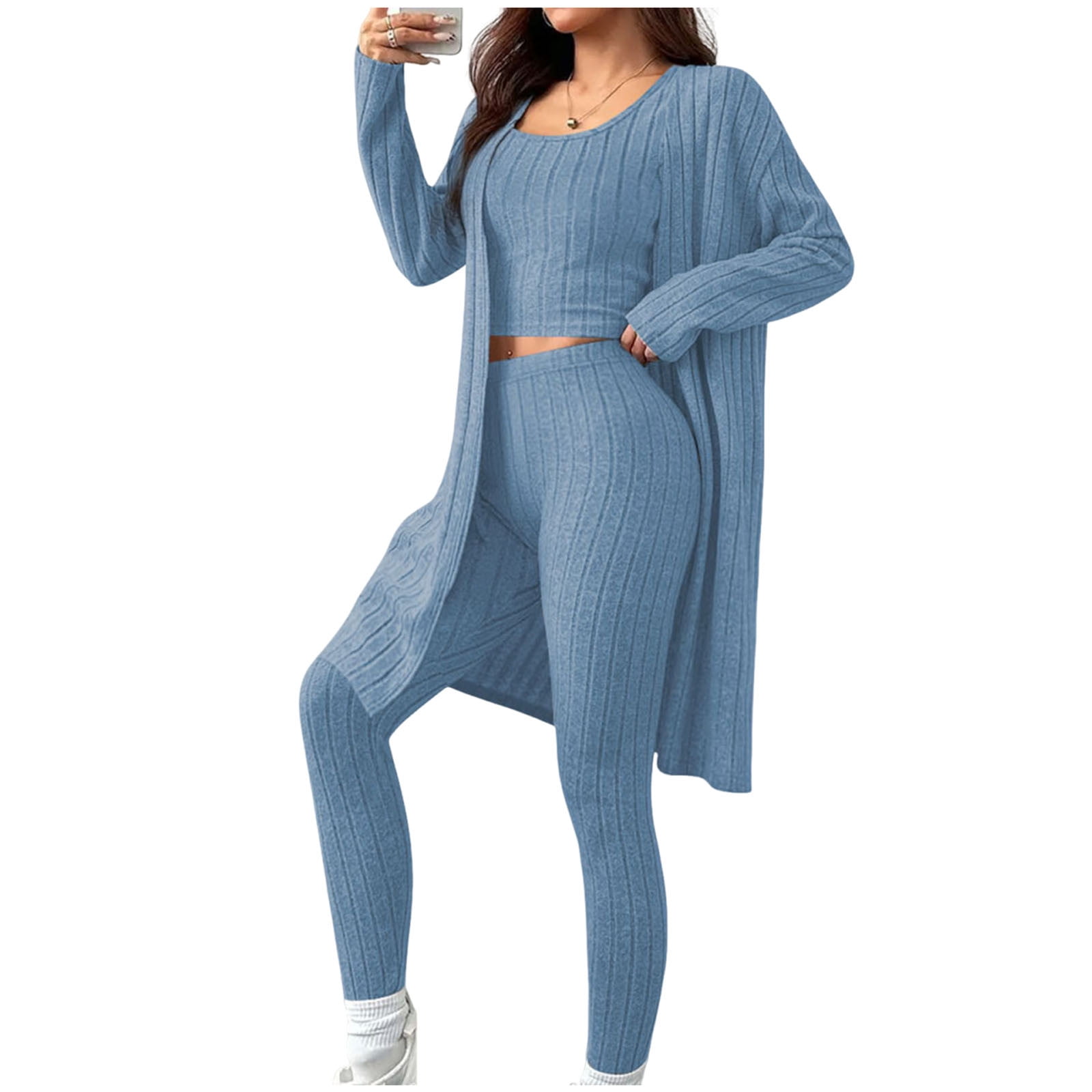 Fesfesfes Womens Casual Clothes Set Long Sleeve Tops and Pants Soft ...