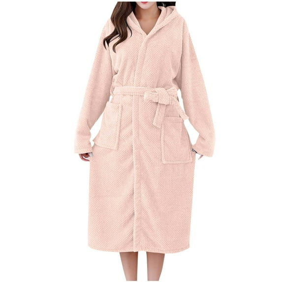 Fesfesfes Womens Casual Long Sleeve Velvet Bathrobe Quick Dry Belted ...