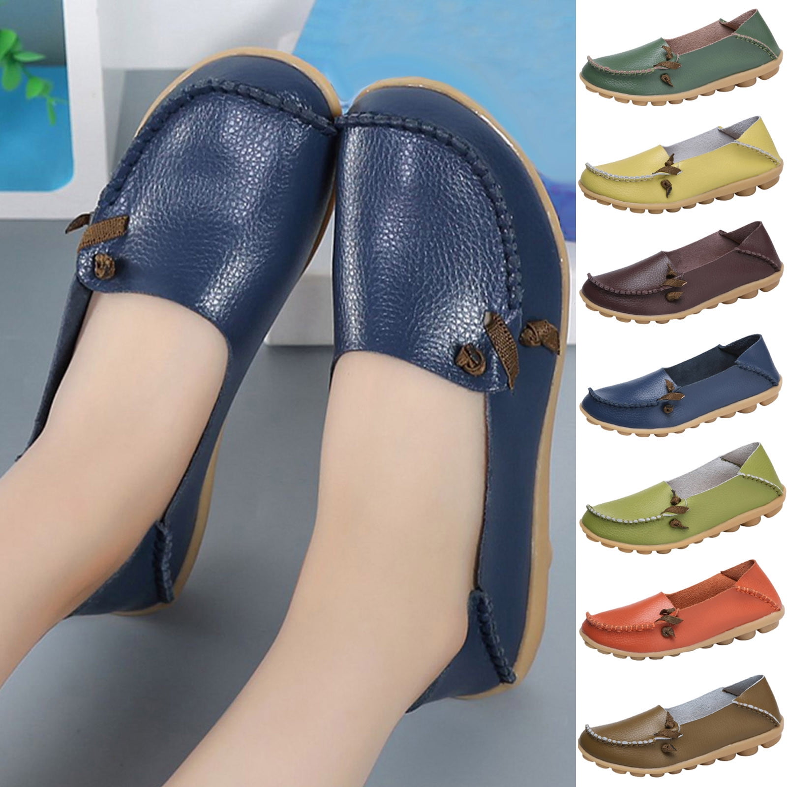 Fesfesfes Womens Casual Shoes Round Toe Round Casual Flat Shoes Loafers ...