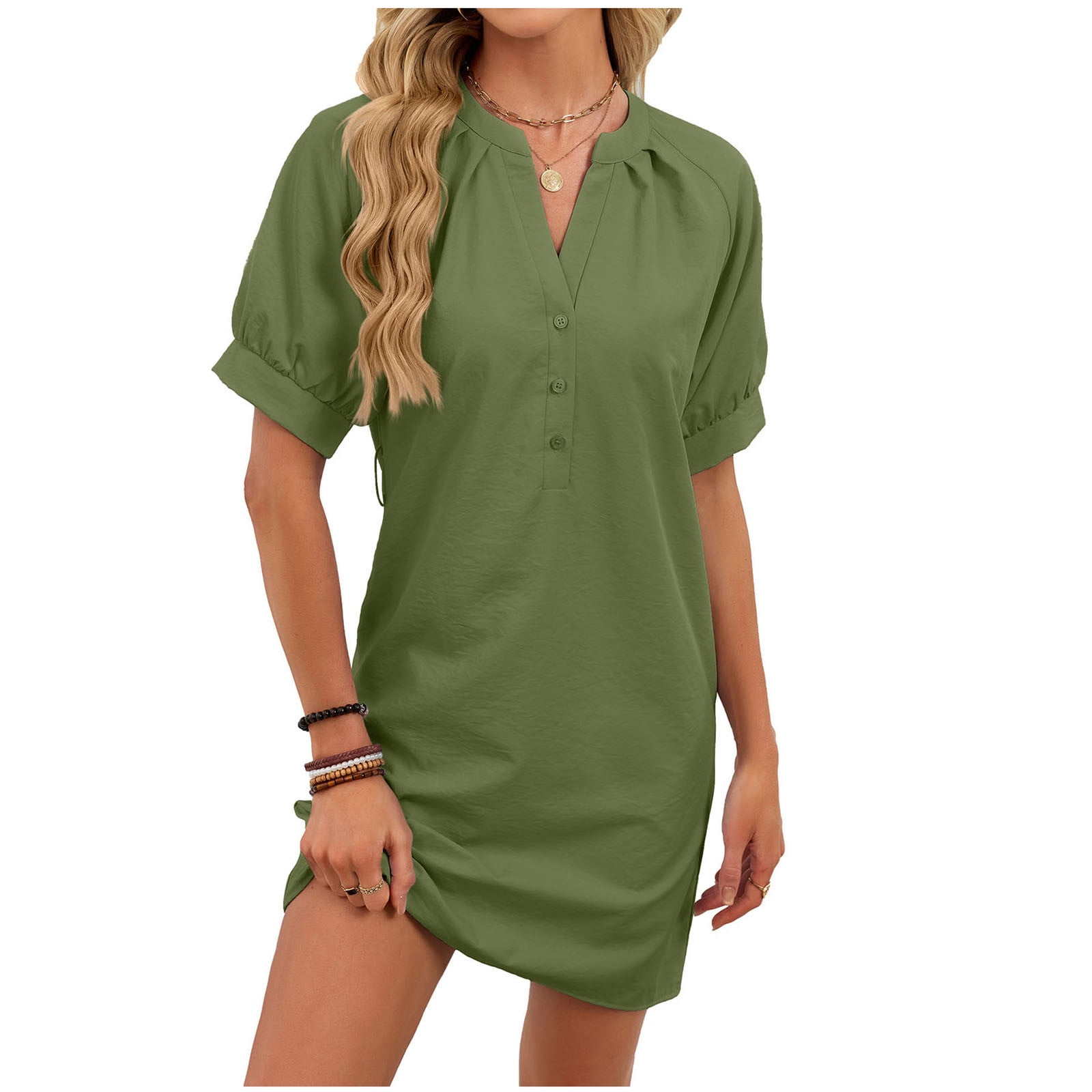 Fesfesfes Womens Casual Solid Color V Neck Short Nightgown Soft Elastic ...