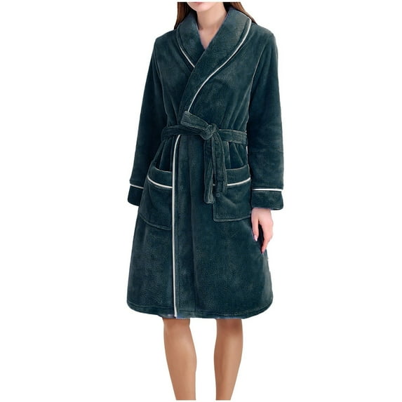 Fesfesfes Womens Long Sleeve Robe Winter Warm Fleece Bathrobe Cozy ...