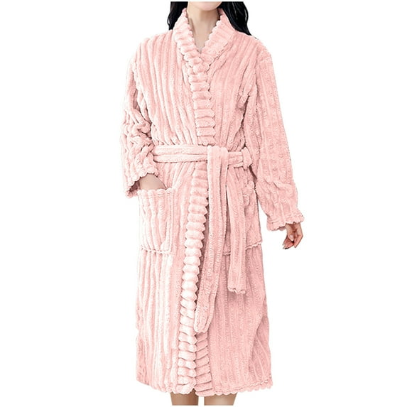 Fesfesfes Womens Long Sleeve Robe Winter Warm Fleece Bathrobe Cozy ...