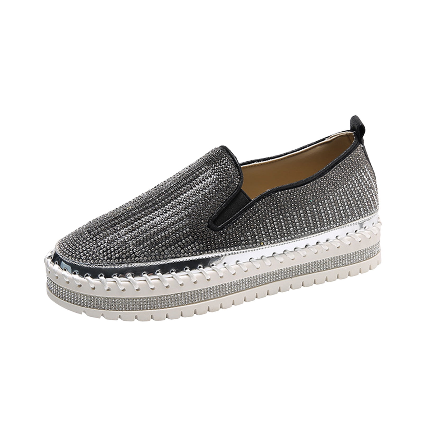 Fesfesfes Womens Shoes Almond Toe Fashion Rhinestone Flat Sole ...