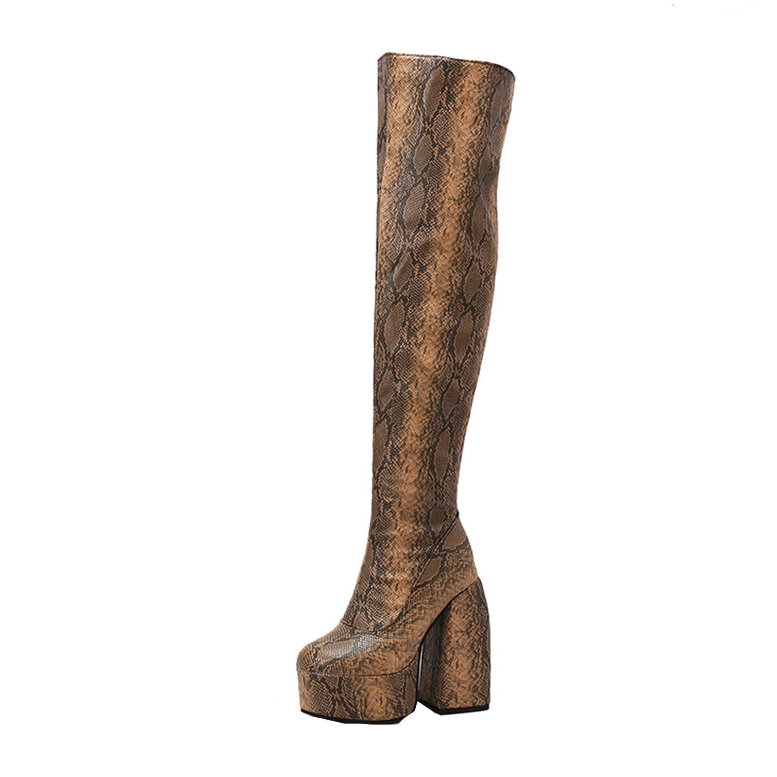 Fesfesfes Womens Tall Boots Patchwork Serpentine Platform Ultra High ...